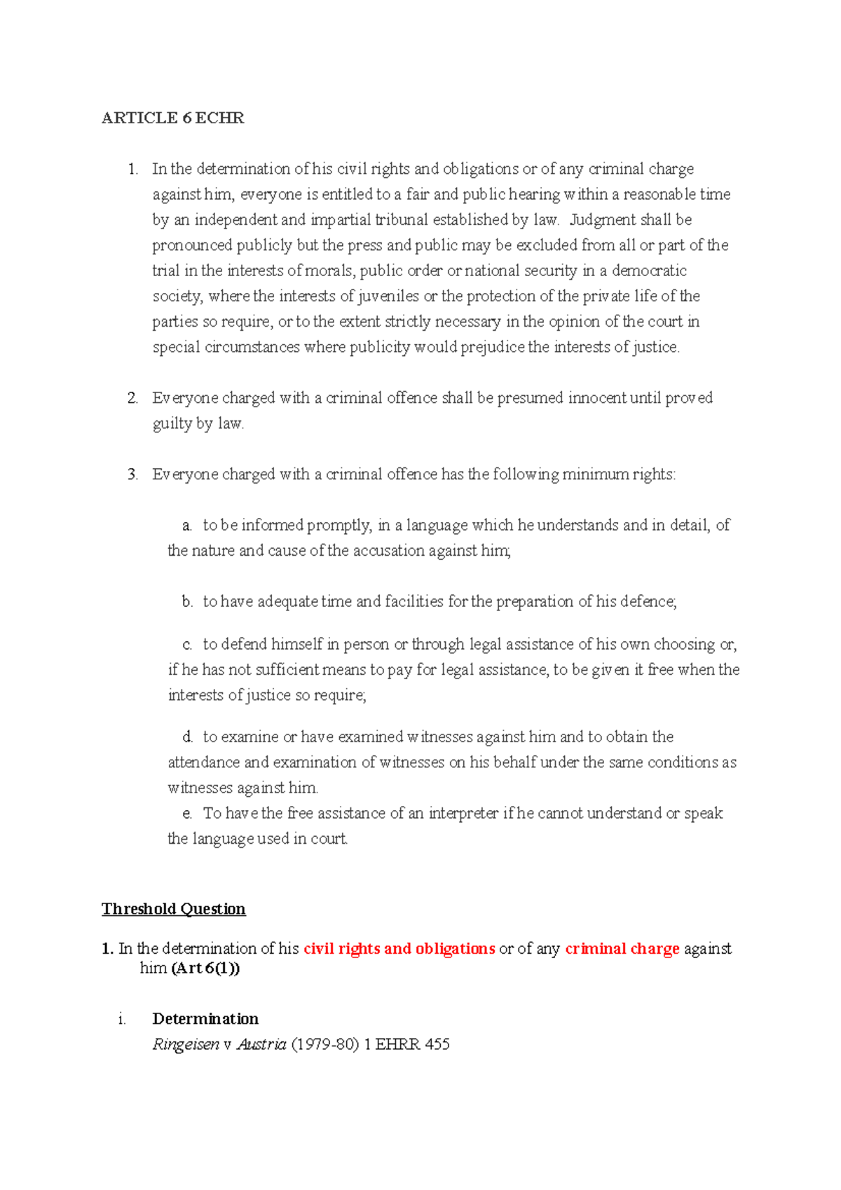 Week 6 - Lectures 5 and 6 - Article 6 - ARTICLE 6 ECHR In the ...
