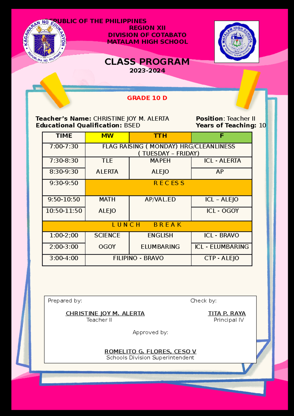 Class-program - for class evaluation - REPUBLIC OF THE PHILIPPINES ...