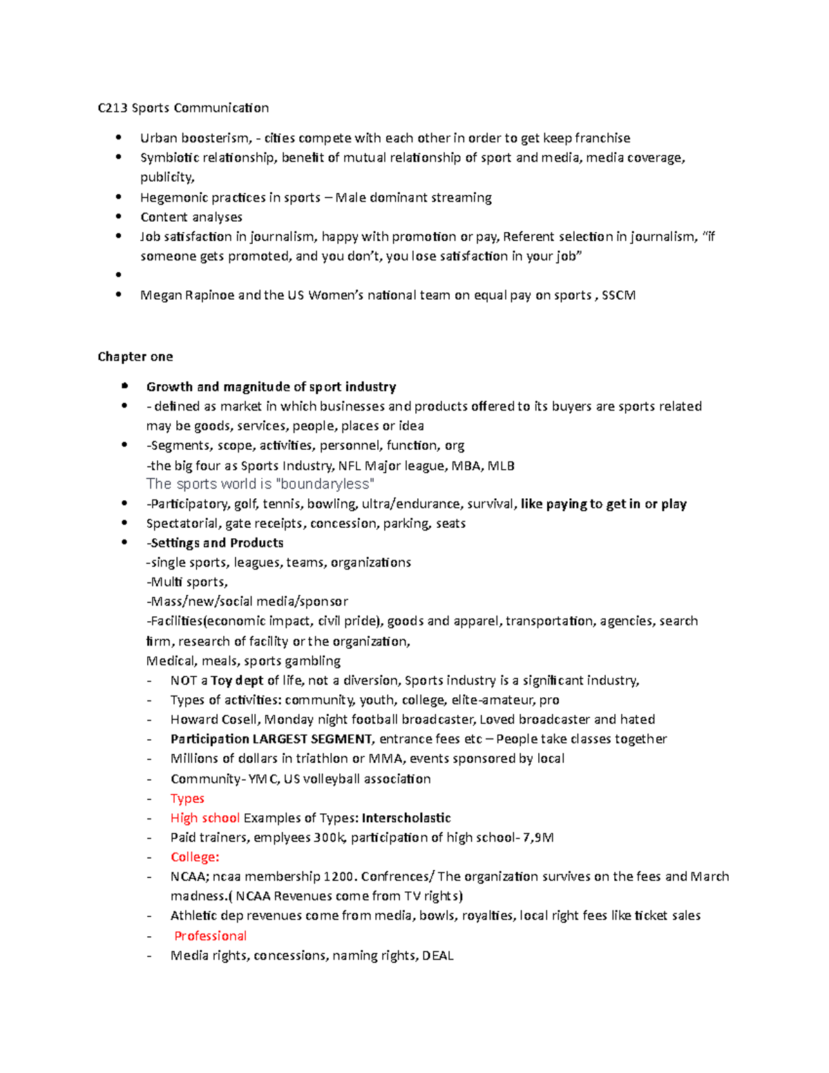 C213 intro to Sports Communication Notes - C213 Sports Communication ...
