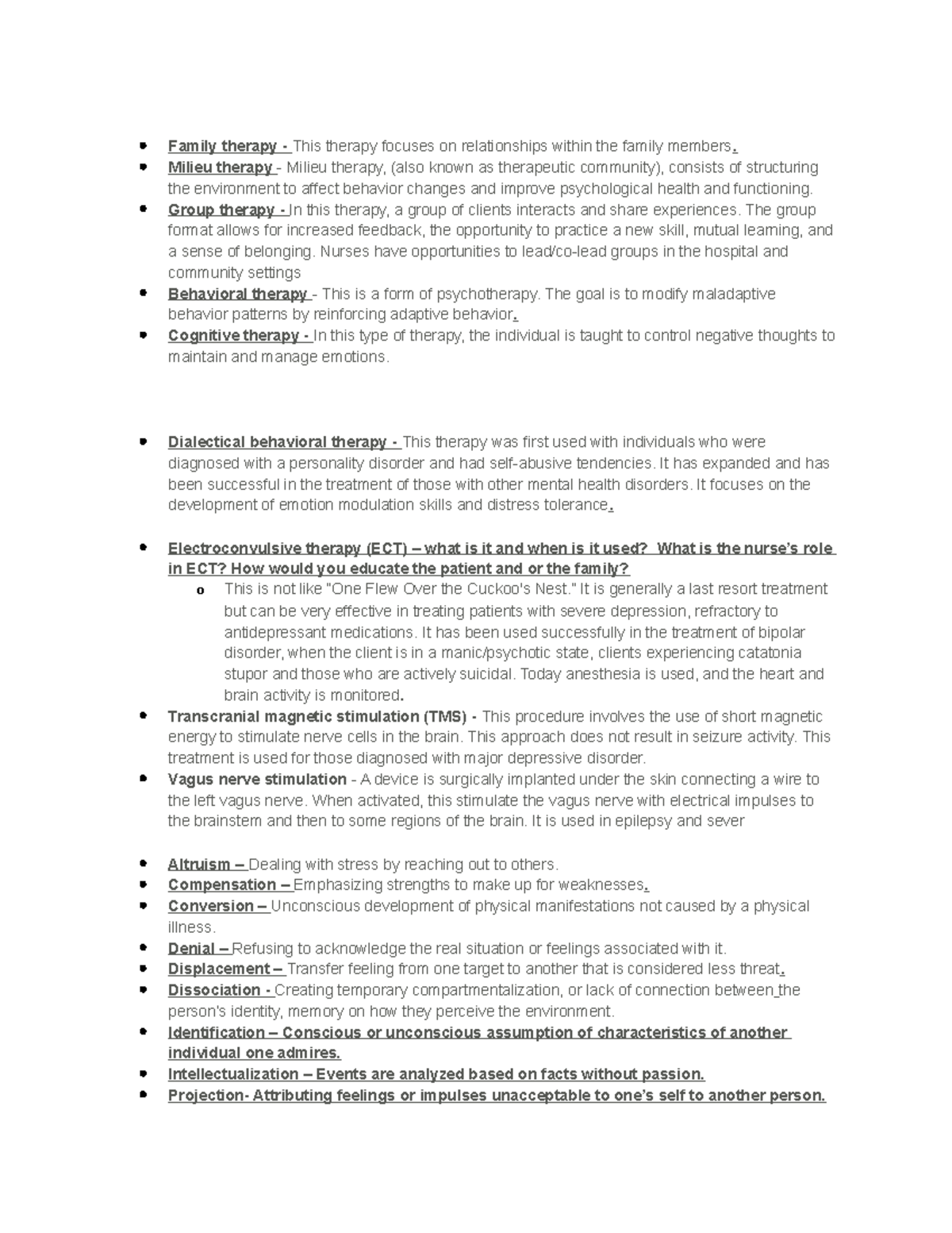 MH exam 1 review - Family therapy - This therapy focuses on ...