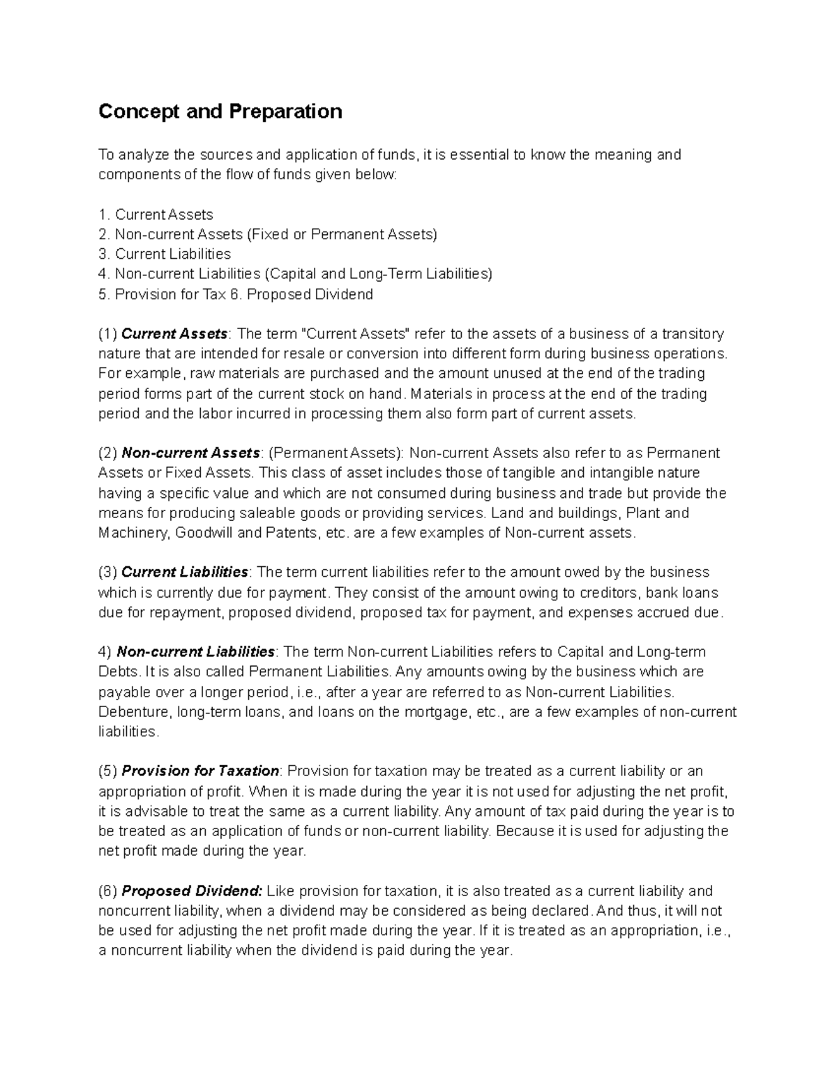 Concept and Preparation - Proposed Dividend (1) Current Assets: The ...