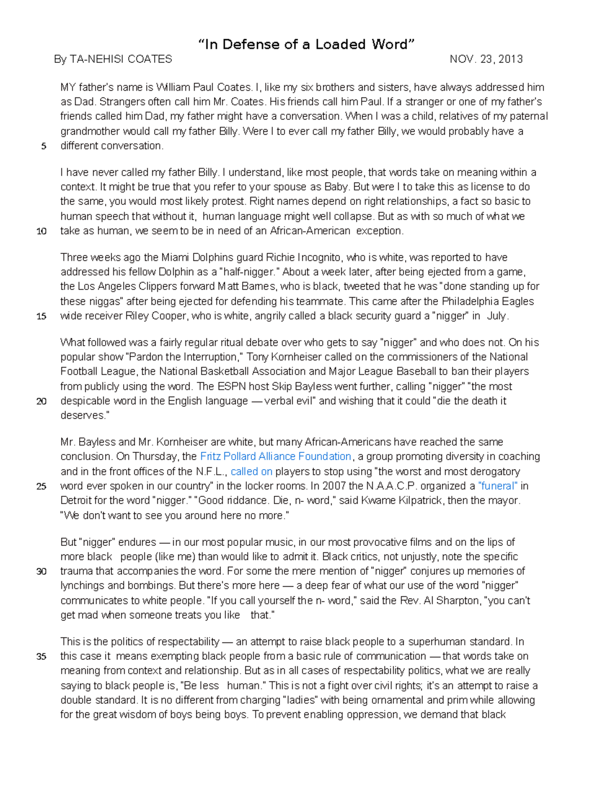 In Defense of a Loaded Word - “In Defense of a Loaded Word” By TA ...