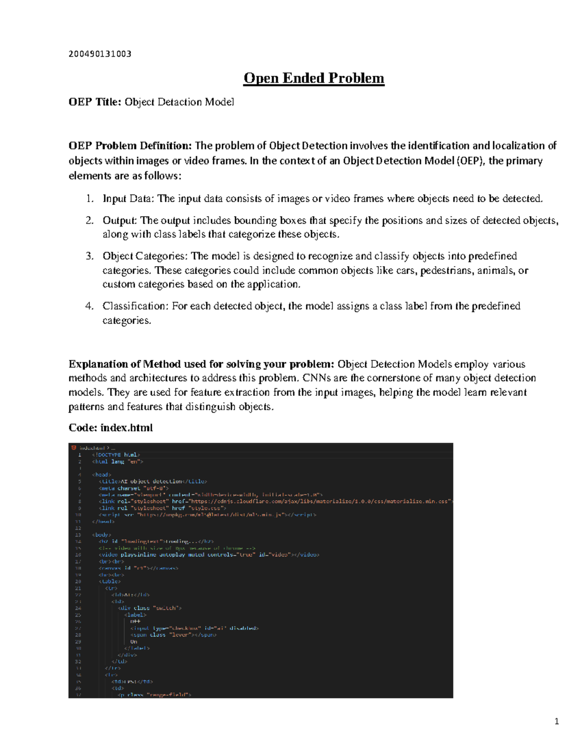 AI project computer - Open Ended Problem OEP Title: Object Detaction ...
