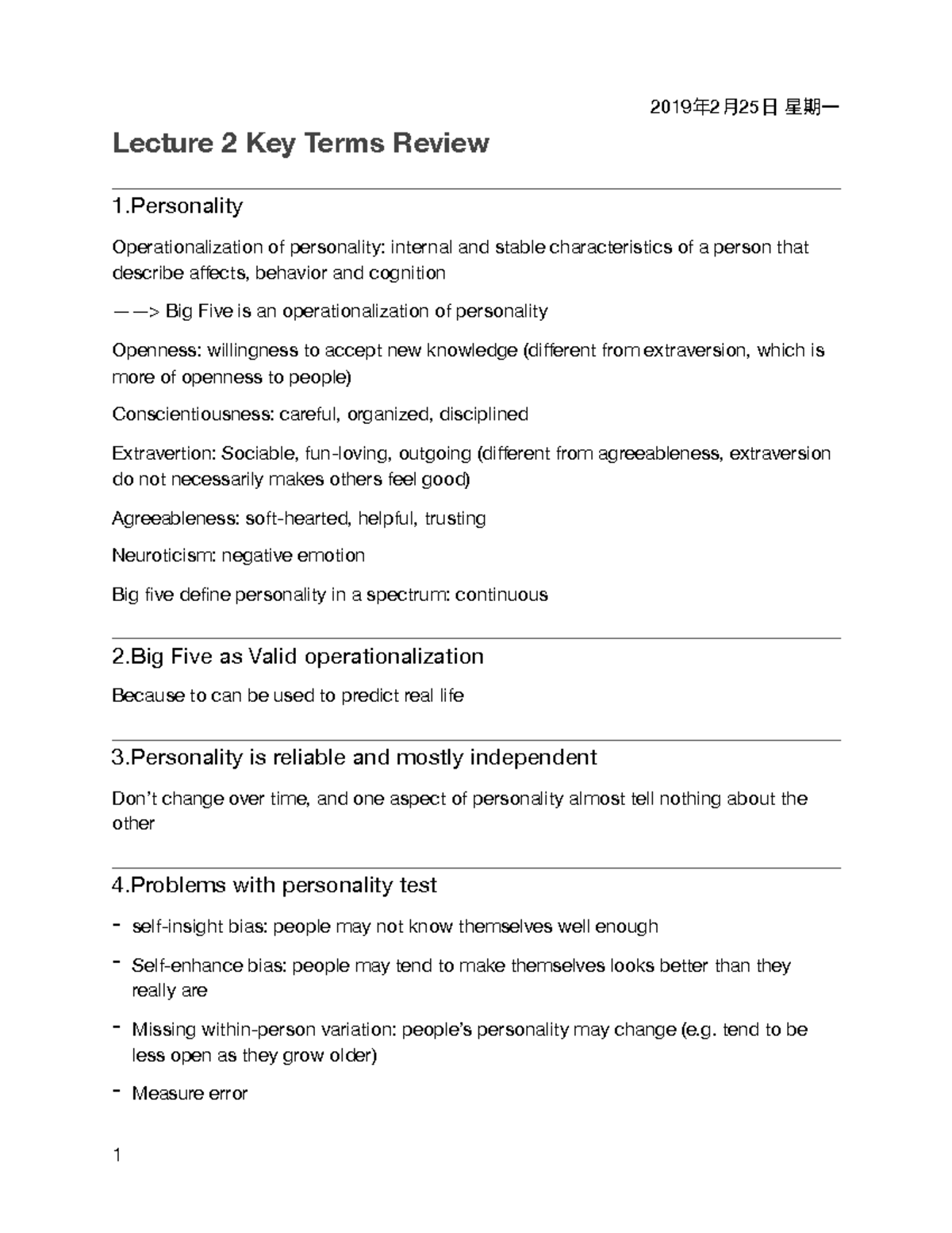 Lecture 2 Key Terms Review - 2019 年年 2 ⽉月 25 ⽇日 星期⼀一 Lecture 2 Key ...