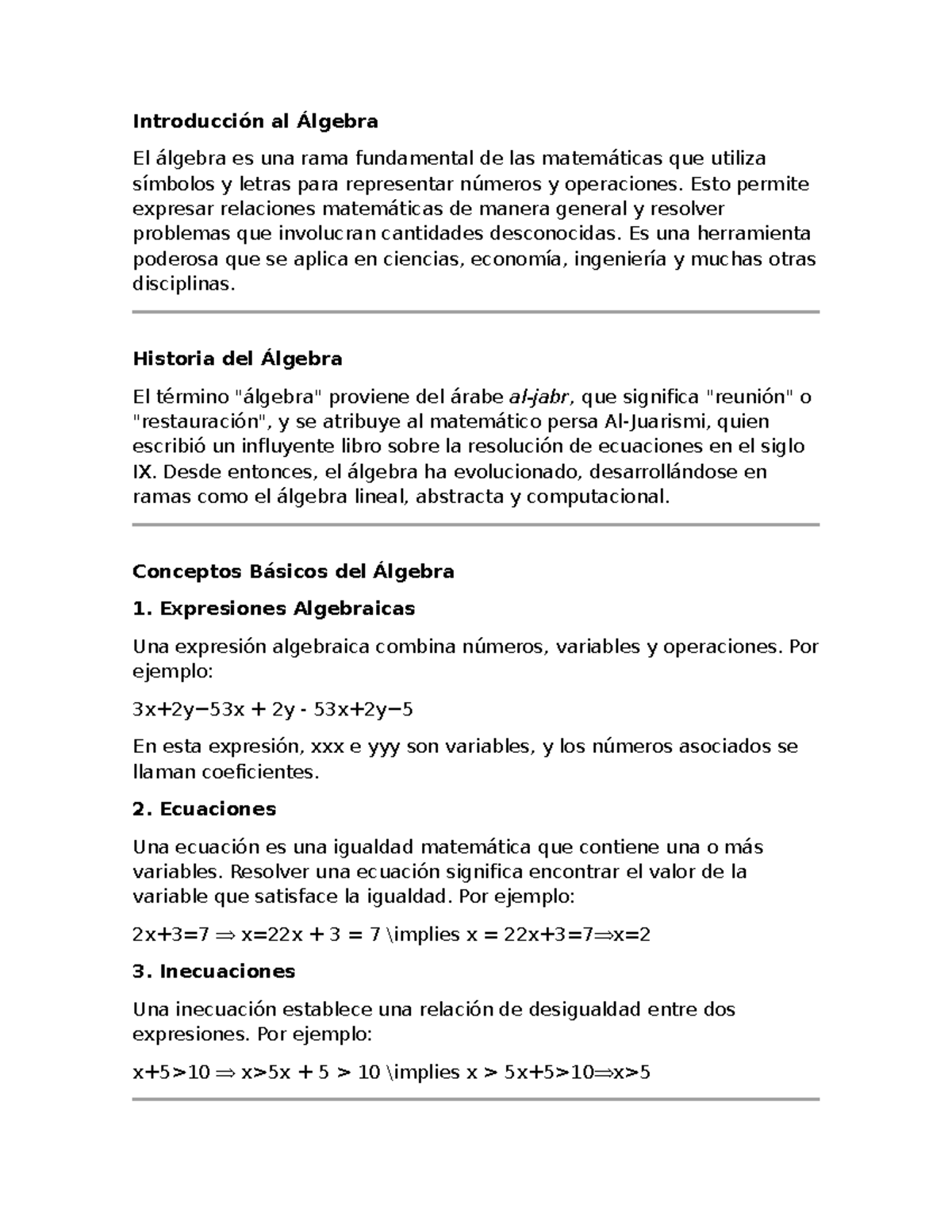 Algebra - Introducción al Álgebra El álgebra es una rama fundamental de las matemáticas que ...