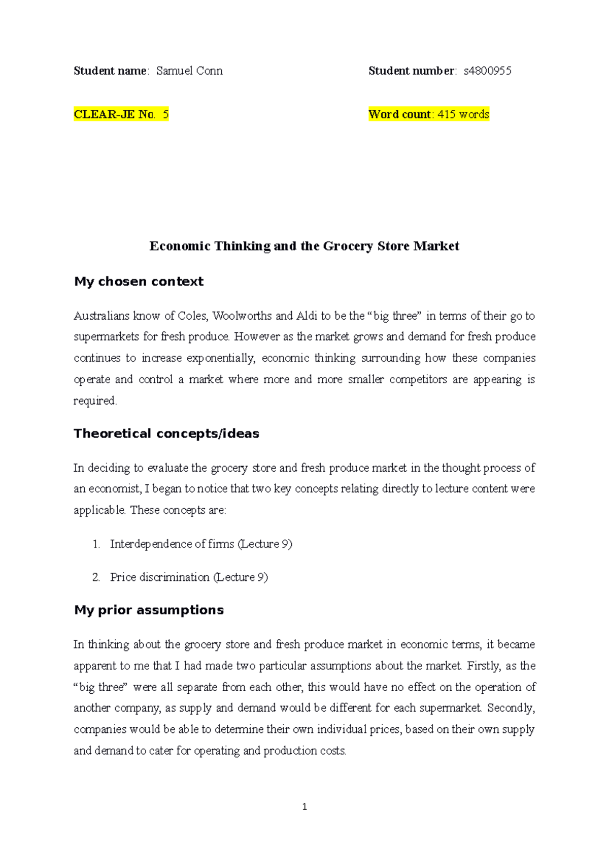 Sample Clear-JE 5 - Student name: Samuel Conn Student number: s CLEAR ...