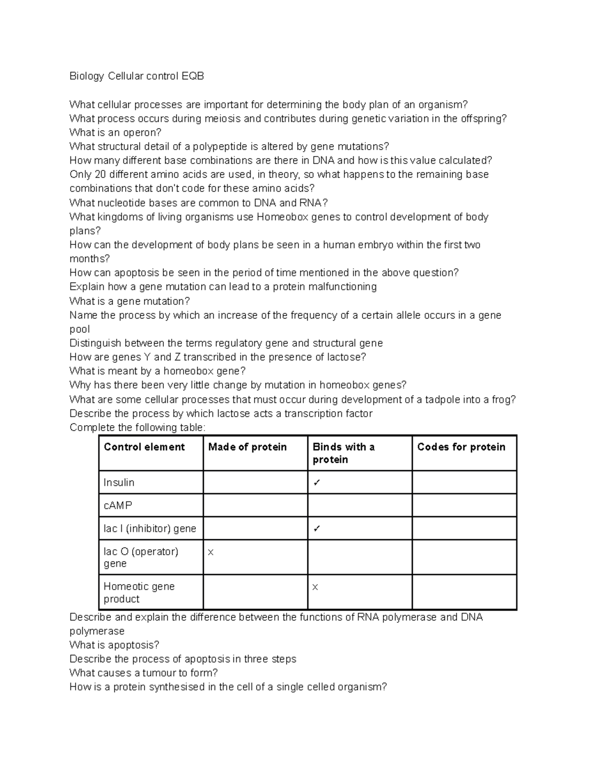 Biology Cellular control EQB - Studocu