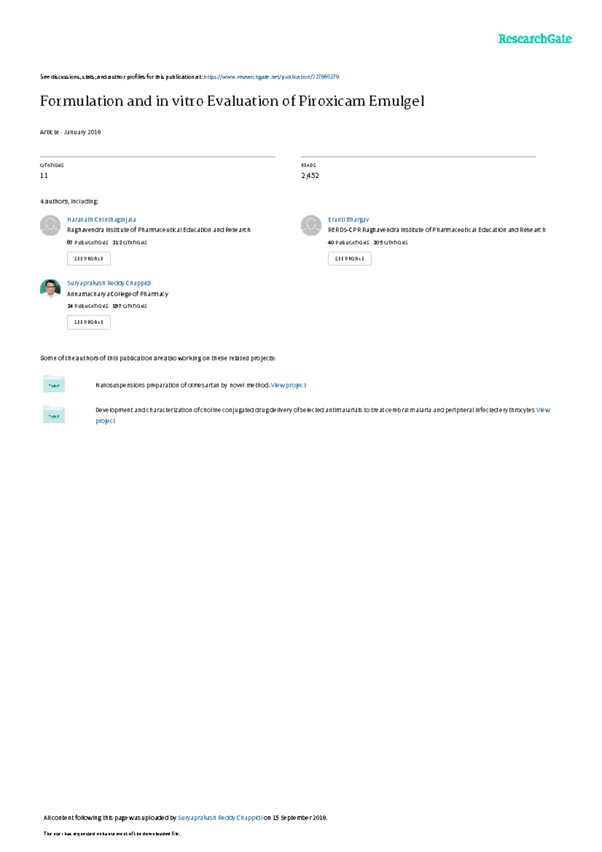 Formulationandinvitro Evaluationof Piroxicam Emulgel See Discussions Stats And Author