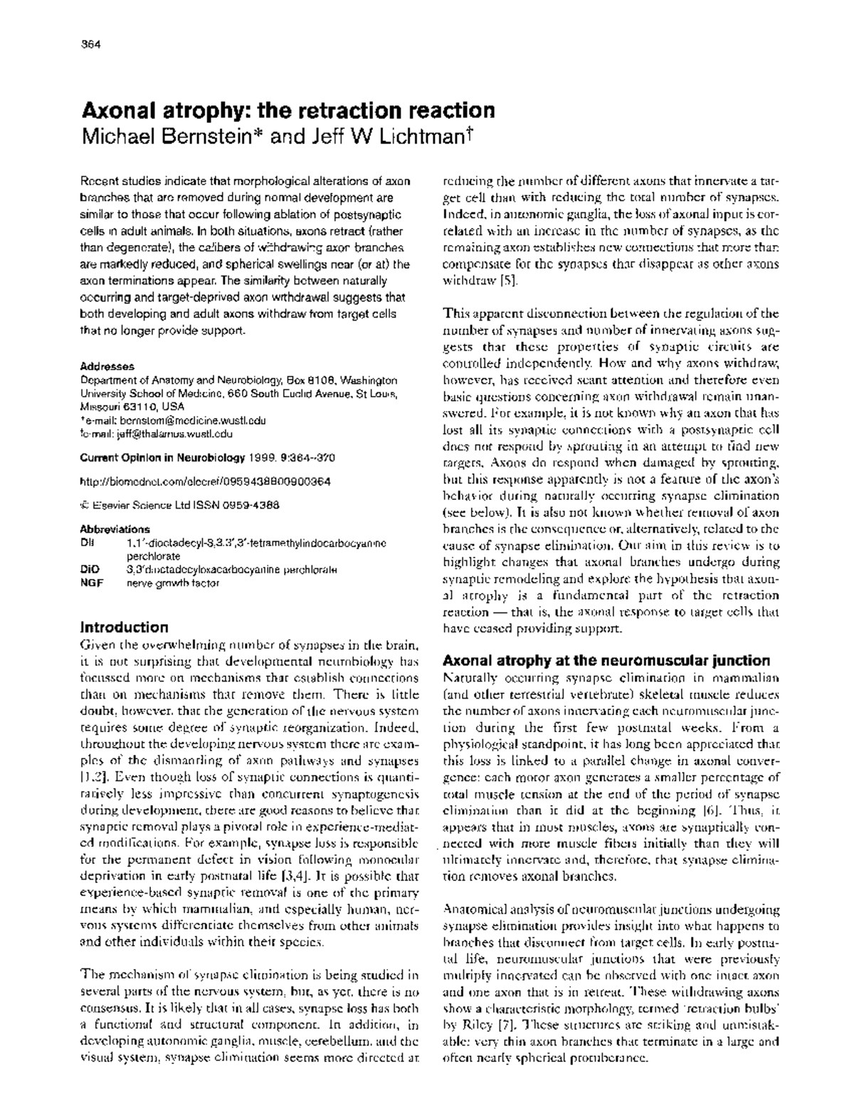 Axonal atrophy the retraction reaction - 364 Axonal atrophy: the ...