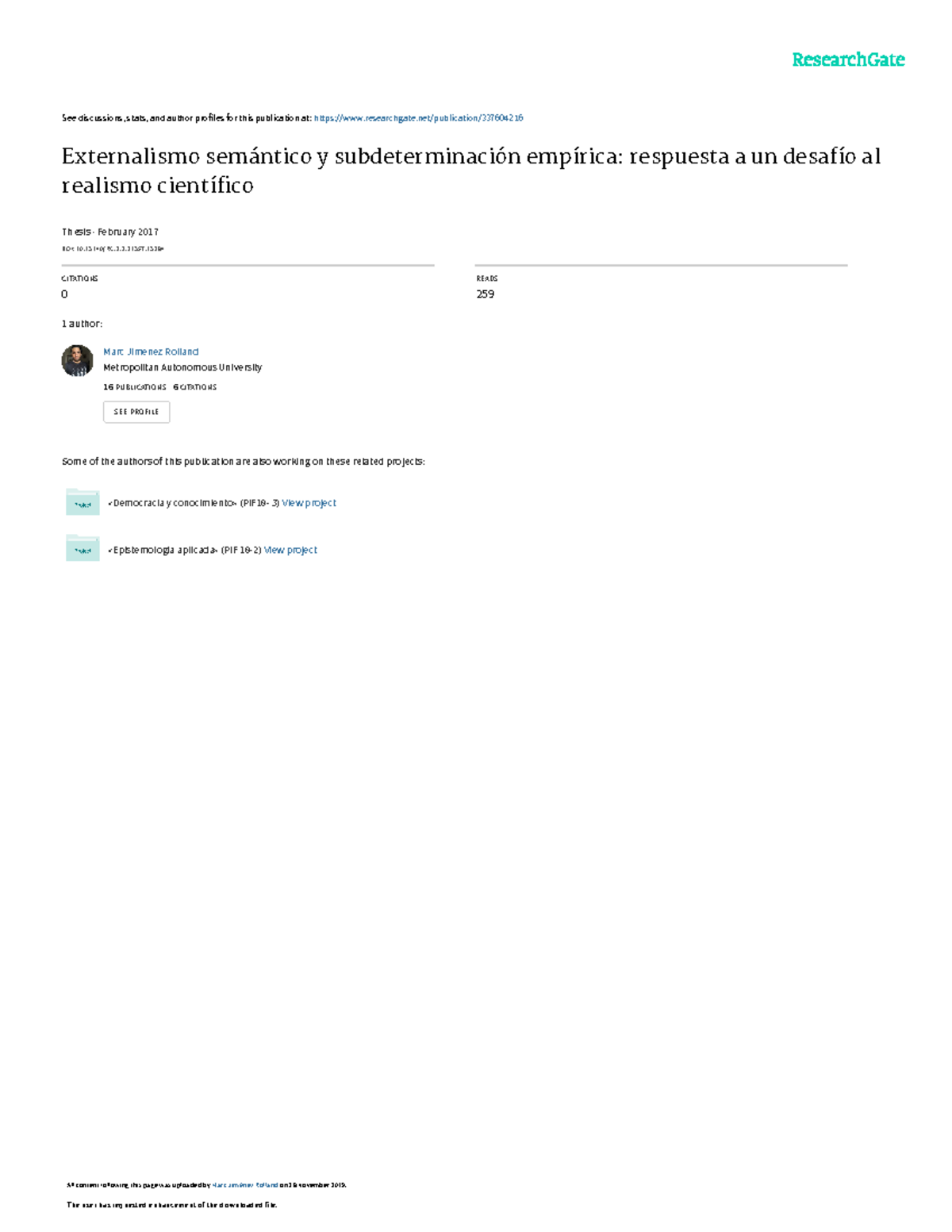 Jiménez Rolland, Marc (Tesis Doctoral en Humanidades-Fil. Ciencia y ...