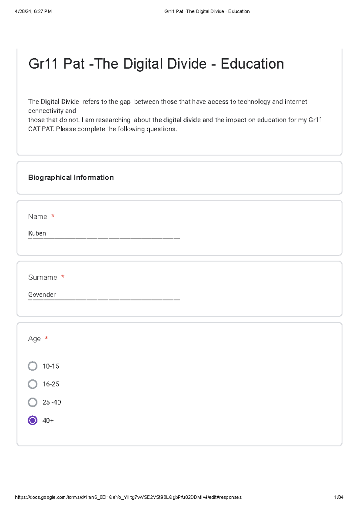 Gr11 Pat - Google Forms Reponses - Biographical Information Kuben ...