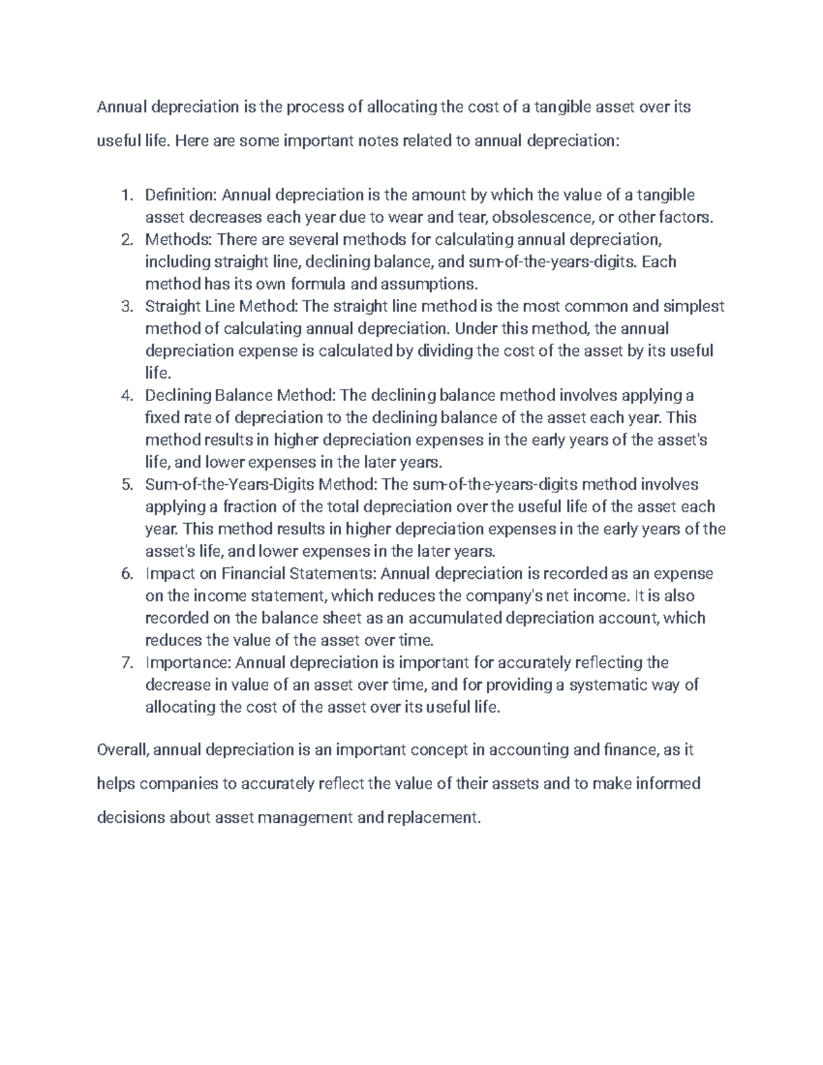 Annual depreciation notes - Annual depreciation is the process of ...