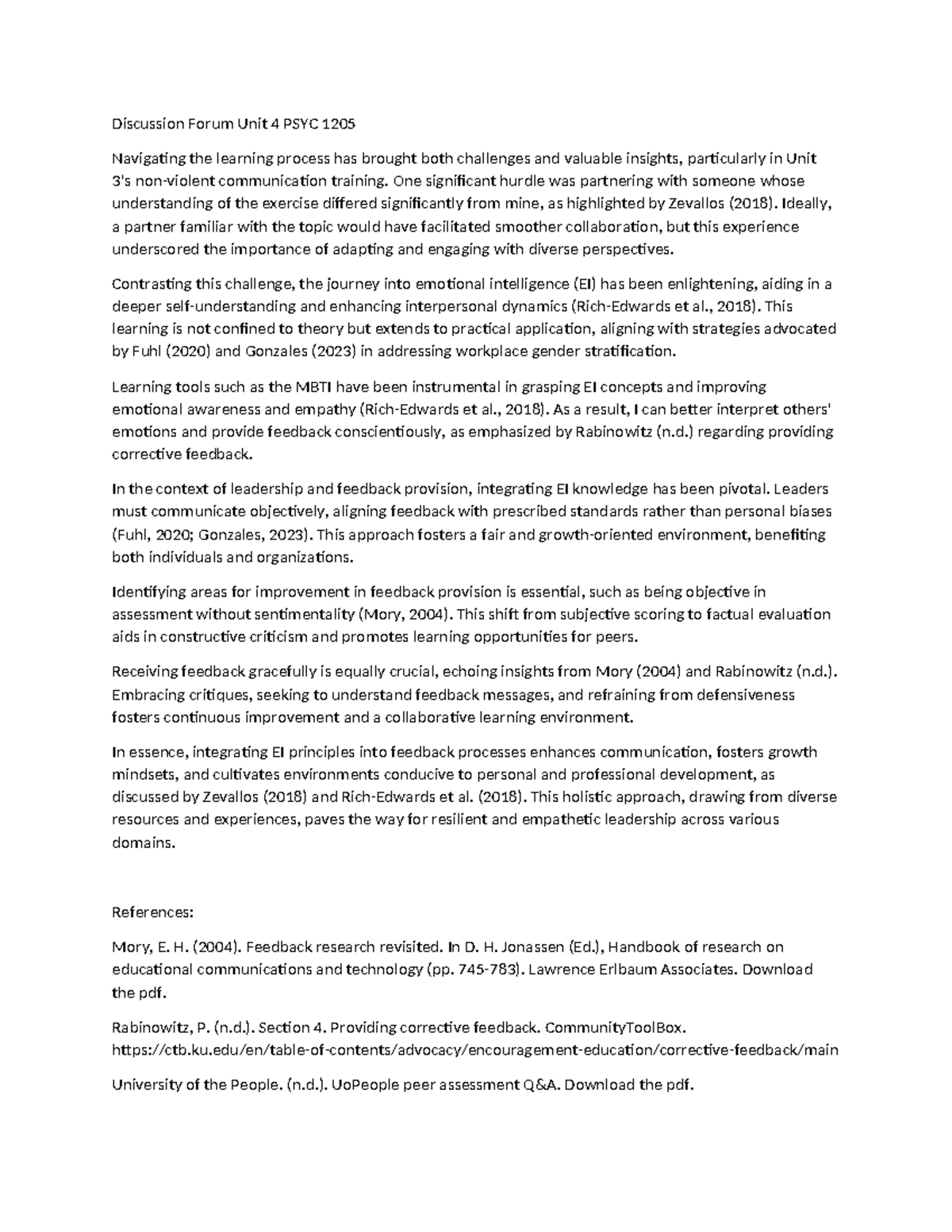 Discussion Forum Unit 4 PSYC 1205 - Discussion Forum Unit 4 PSYC 1205 ...