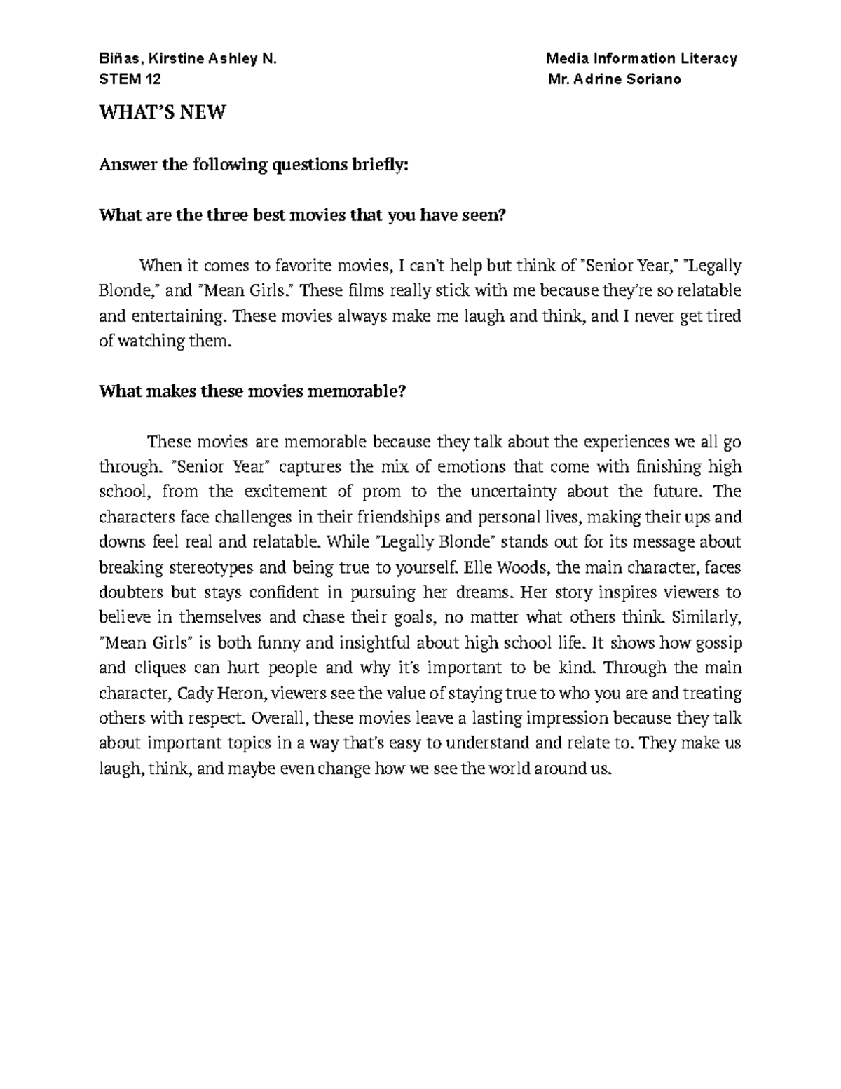 What's New - Biñas, Kirstine Ashley N. Media Information Literacy STEM ...