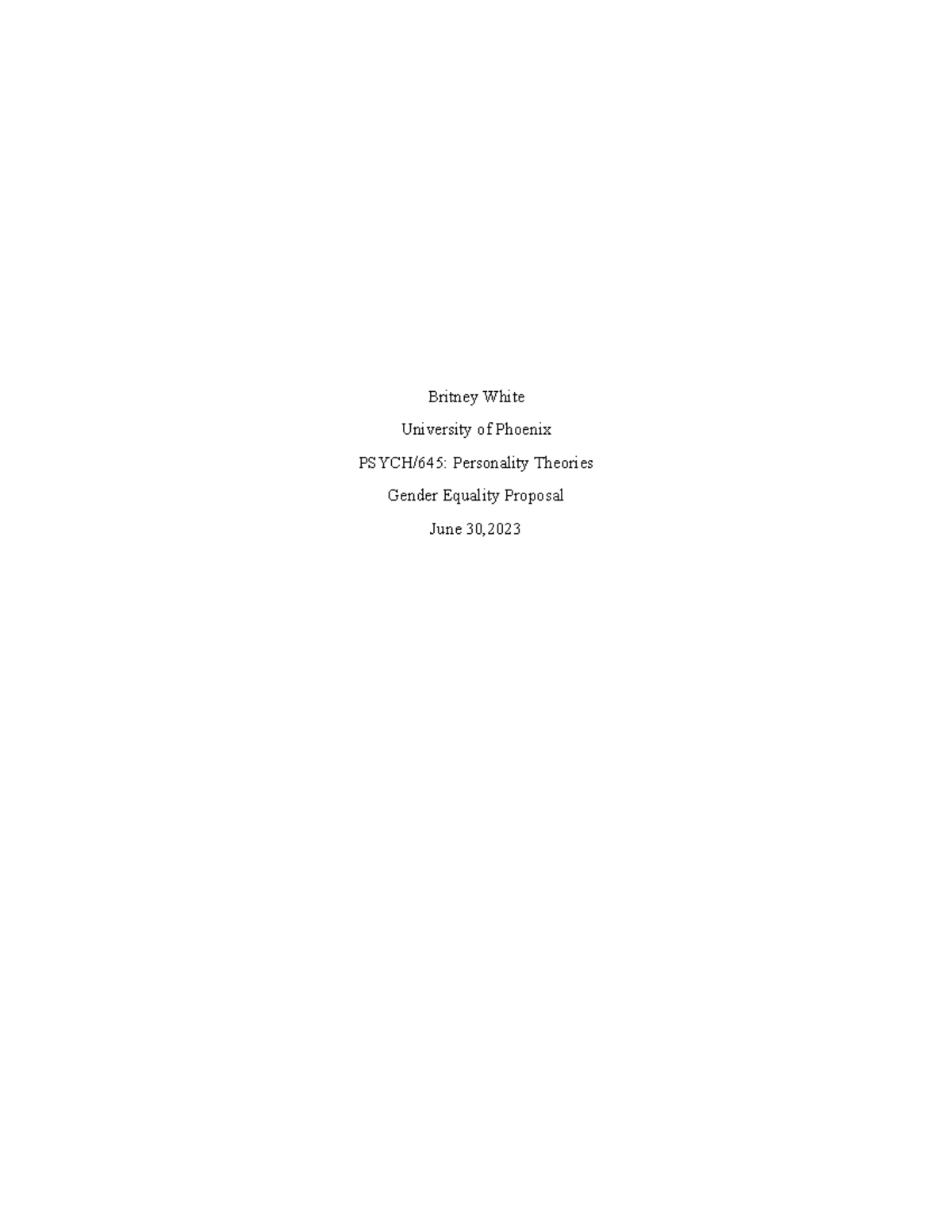Gender+Equality+Proposal - Britney White University of Phoenix PSYCH ...