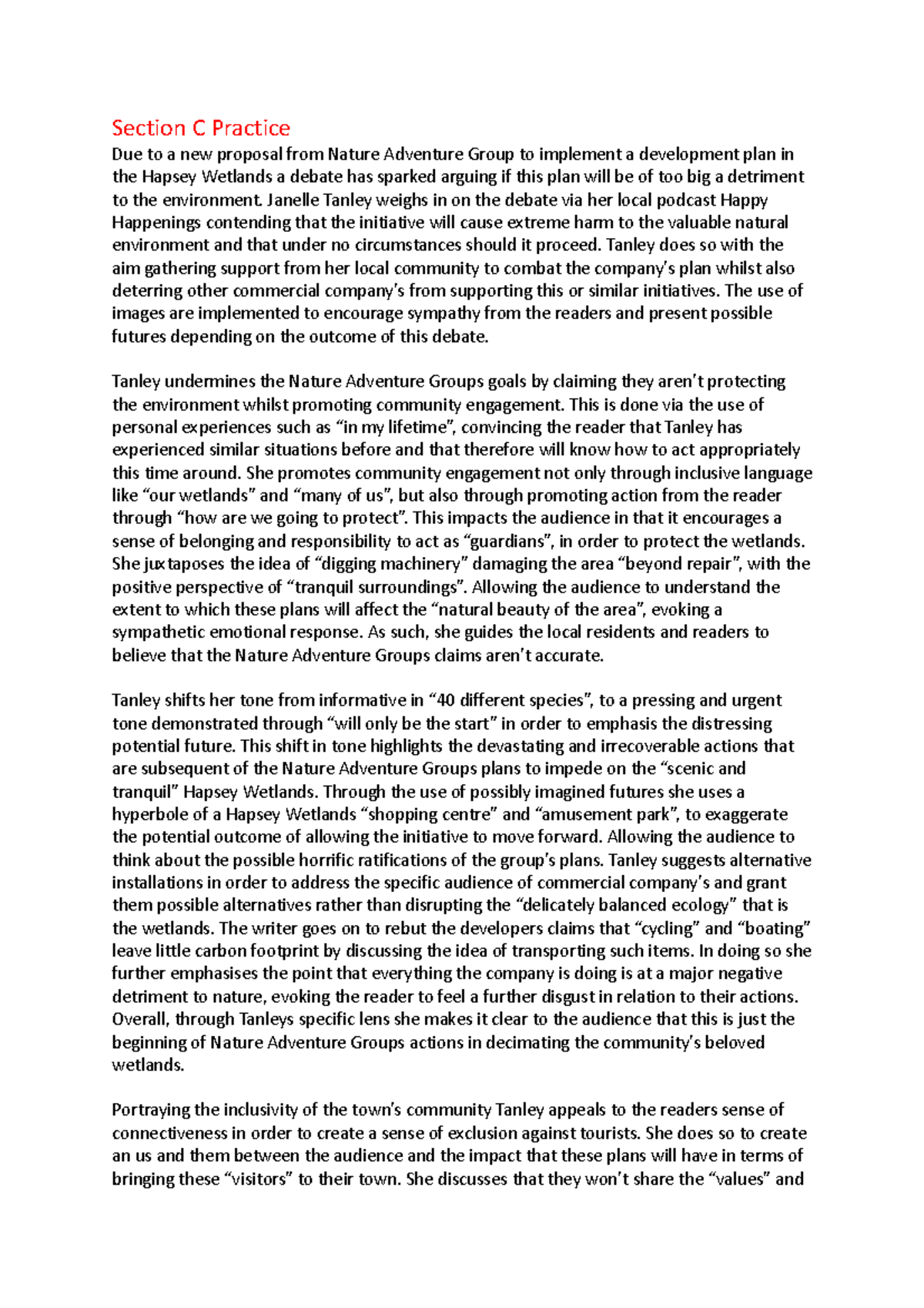 Section C Practice 2022 response - Section C Practice Due to a new proposal from Nature ...