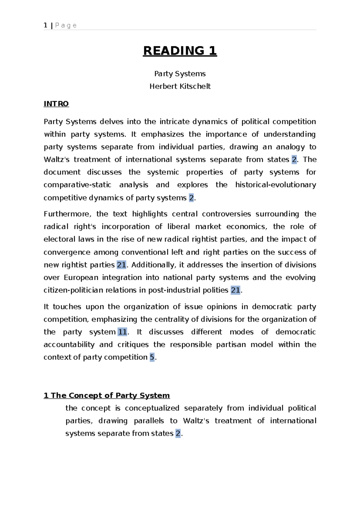 WEEK 8 Parties AND Party Systems - READING 1 Party Systems Herbert ...