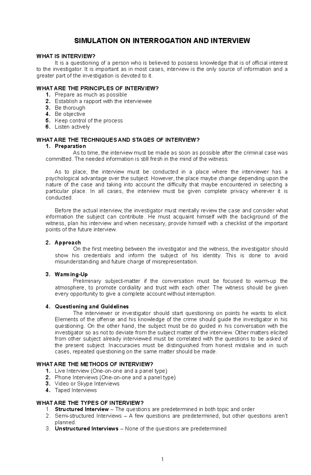 Simulation ON Interrogation AND Interview - SIMULATION ON INTERROGATION ...