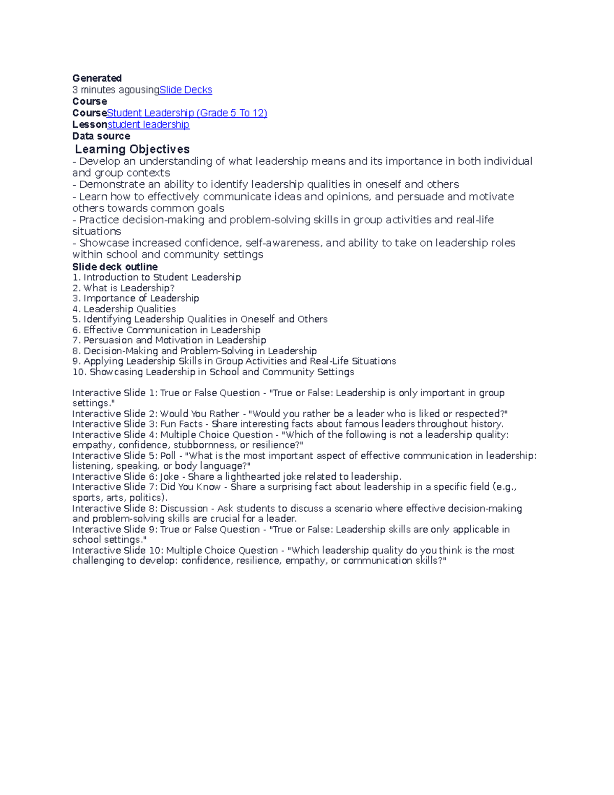 Student leadership - AP6 - Generated 3 minutes agousingSlide Decks ...