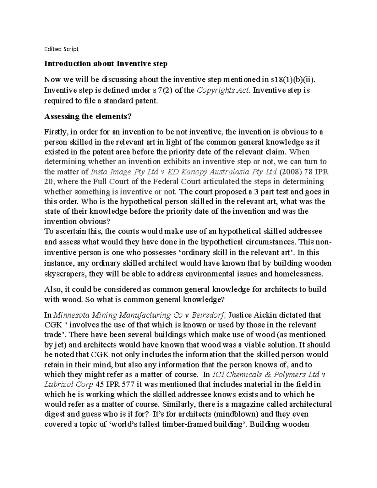 Research for IP presentation - Edited Script Introduction about ...