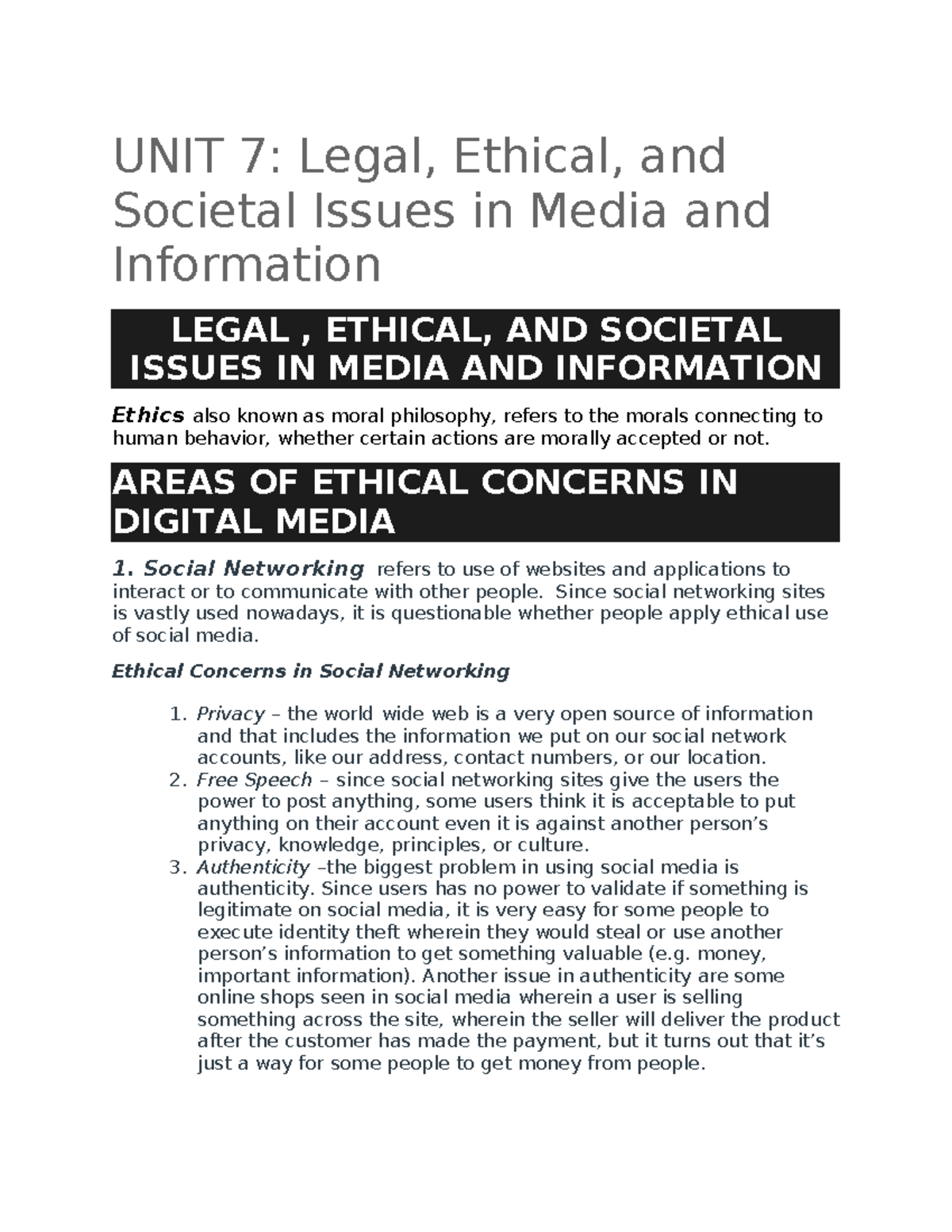 UNIT 7 - Media AND Information Literacy - UNIT 7: Legal, Ethical, and ...