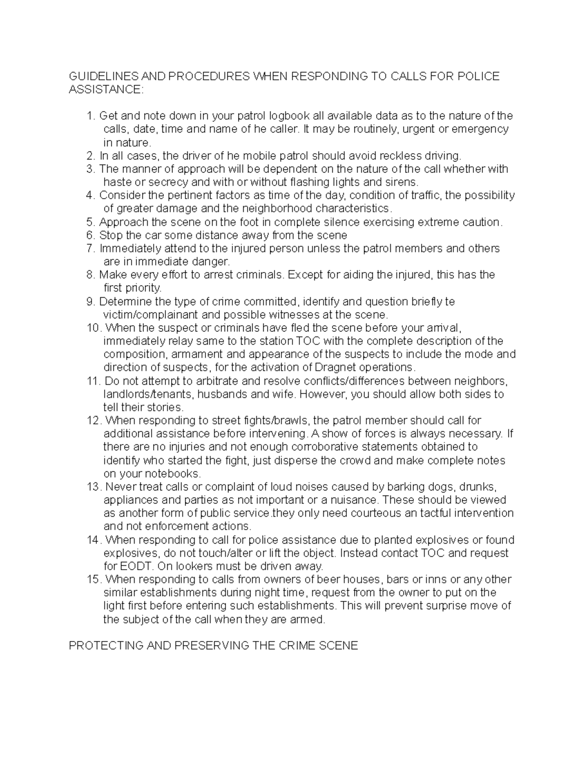 Lesson 7 Guidelines AND Procedures WHEN Responding TO Calls FOR Police ...