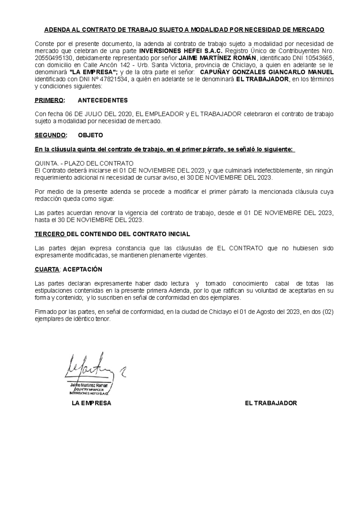 01. Formato DE Adenda DE Renovacion DE Contrato 1 - ADENDA AL CONTRATO ...