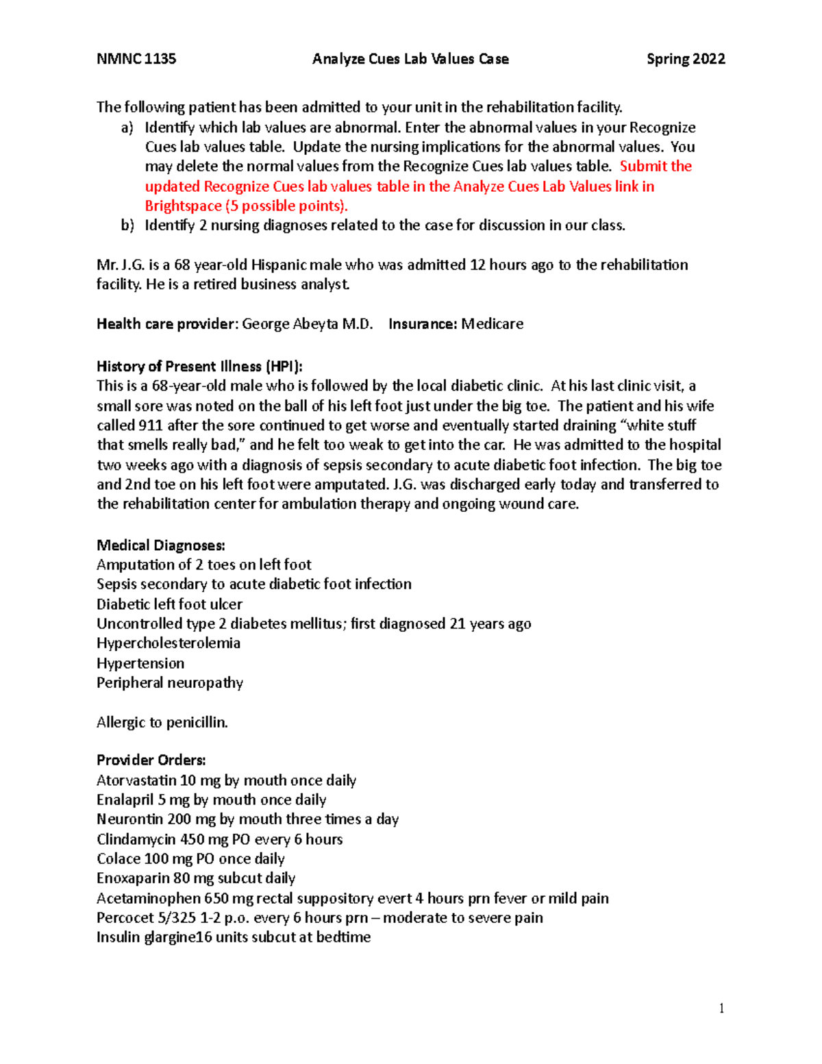1135 analyze cue Lab Value case - The following patient has been ...