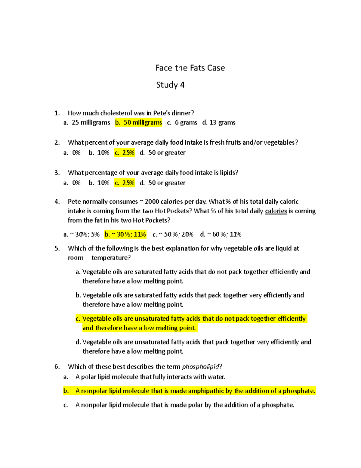Face the Fats Questions Case Study Anwers - Face the Fats Case Study 4 ...