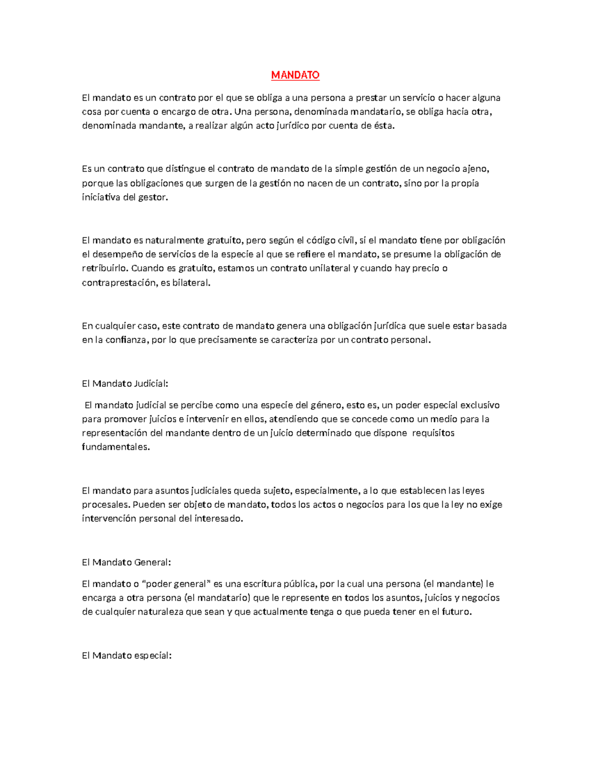 Clases de mandato - MANDATO El mandato es un contrato por el que se ...