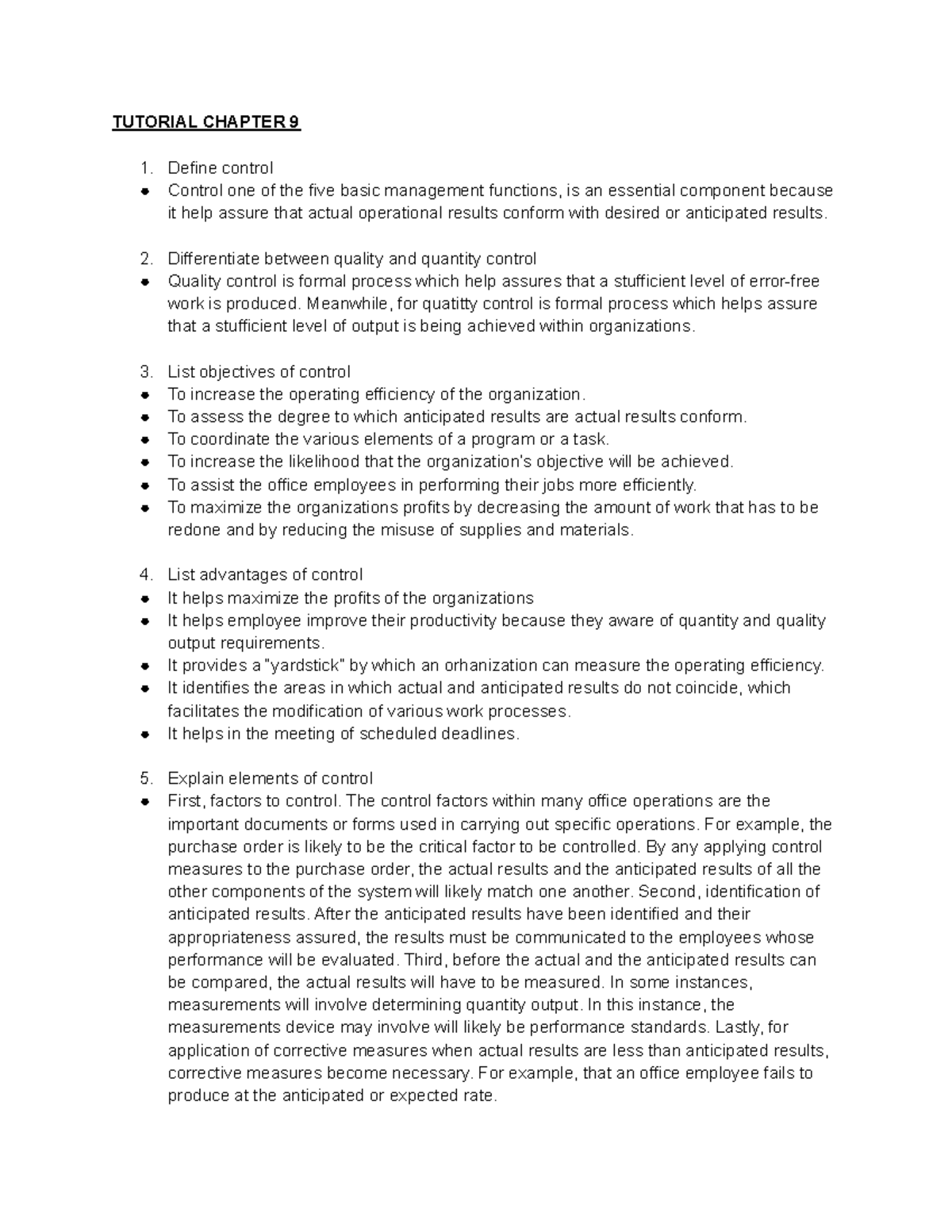 ASM553 - Tutorial Chapter 9 - TUTORIAL CHAPTER 9 Define control Control ...