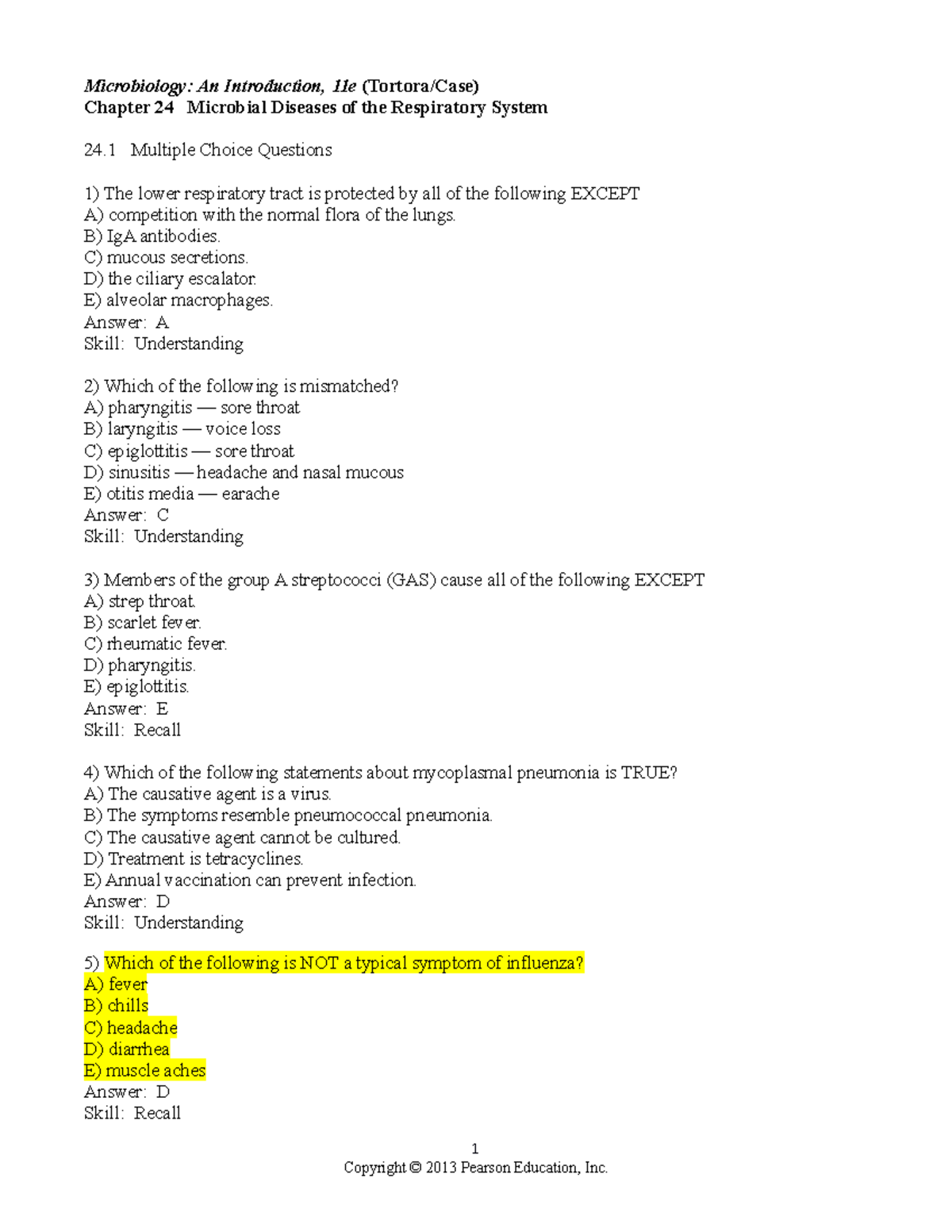 24 test bank.respiratory disease - Microbiology: An Introduction, 11e ...