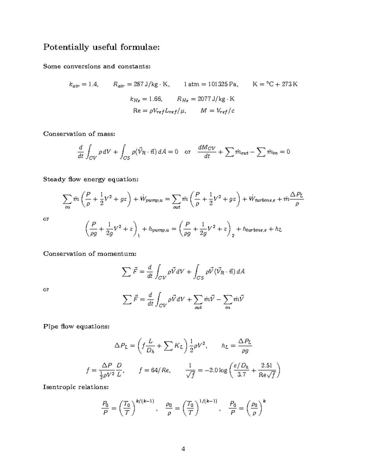 Final Formula Sheet - Potentially useful formulae: Some conversions and ...