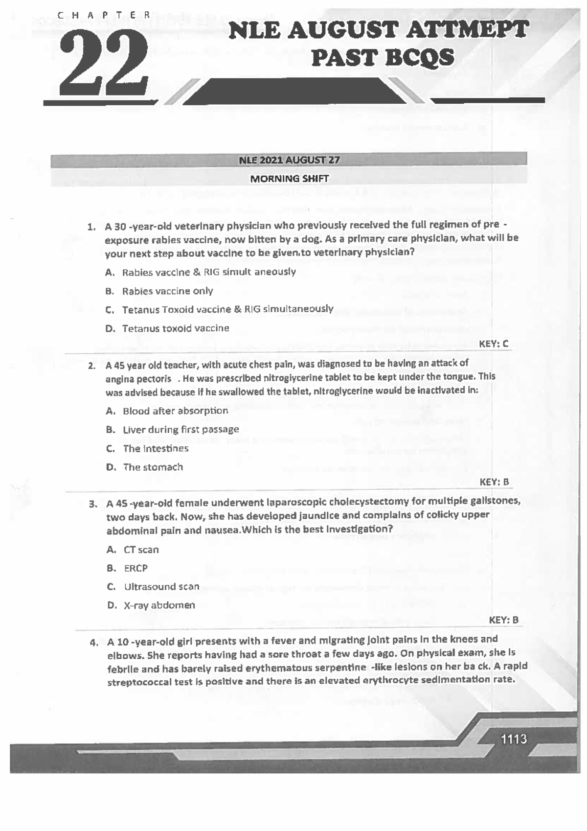 Agust attempt - NLE Step 1 mcqs practice tests - C H A P T E R NLE ...