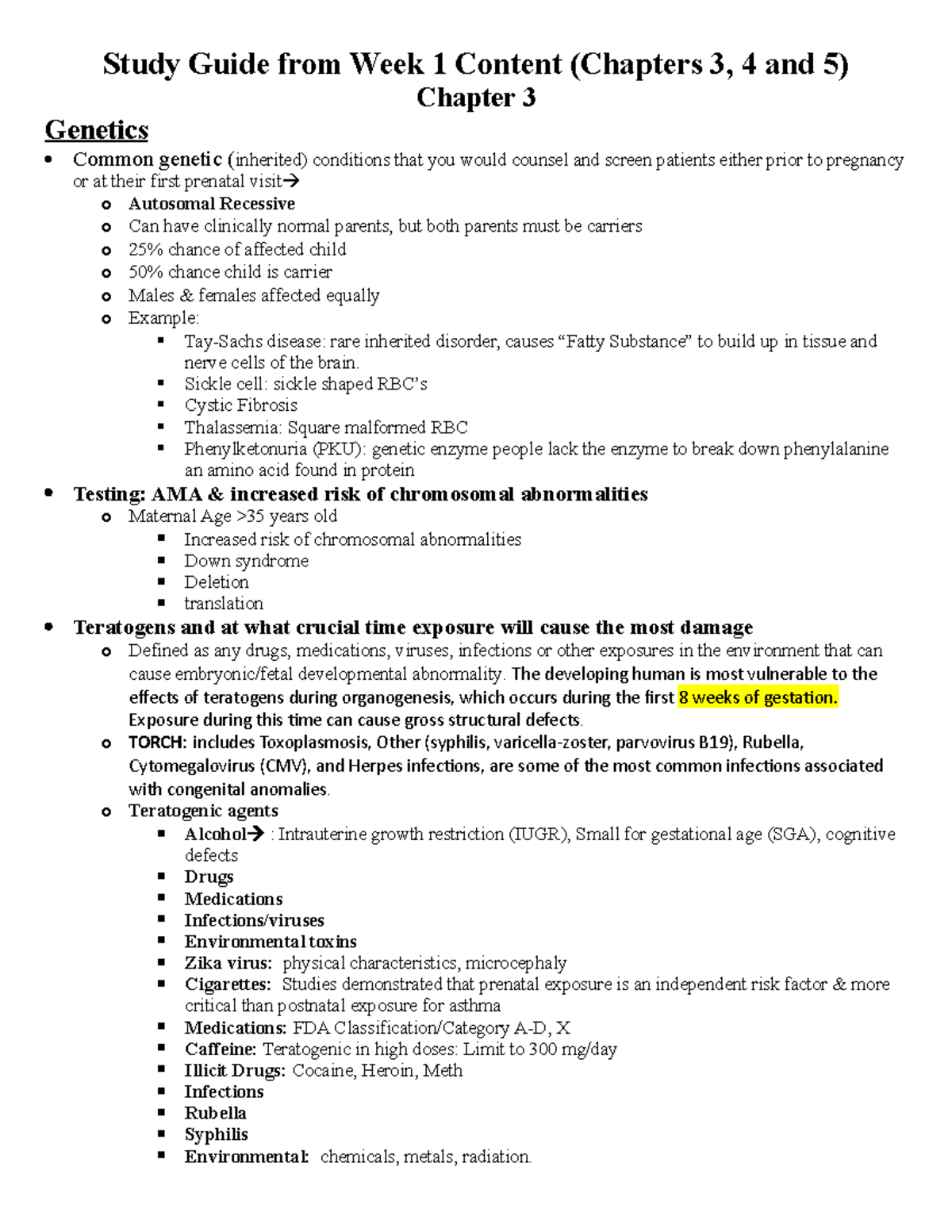 Resource Guide Week 1 Content Study Guide From Week 1 Content