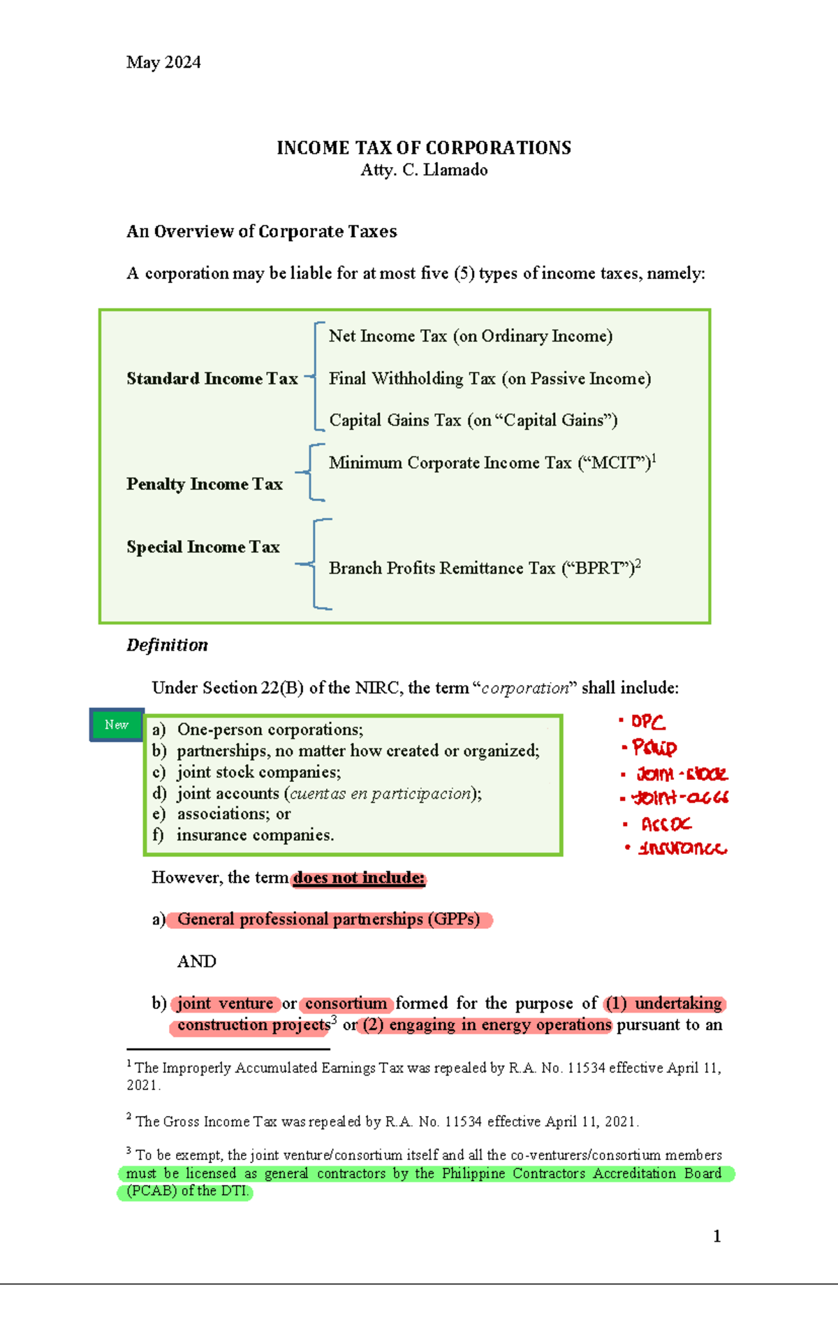 CPAR Tax on Corporations (Batch 95) - INCOME TAX OF CORPORATIONS Atty ...