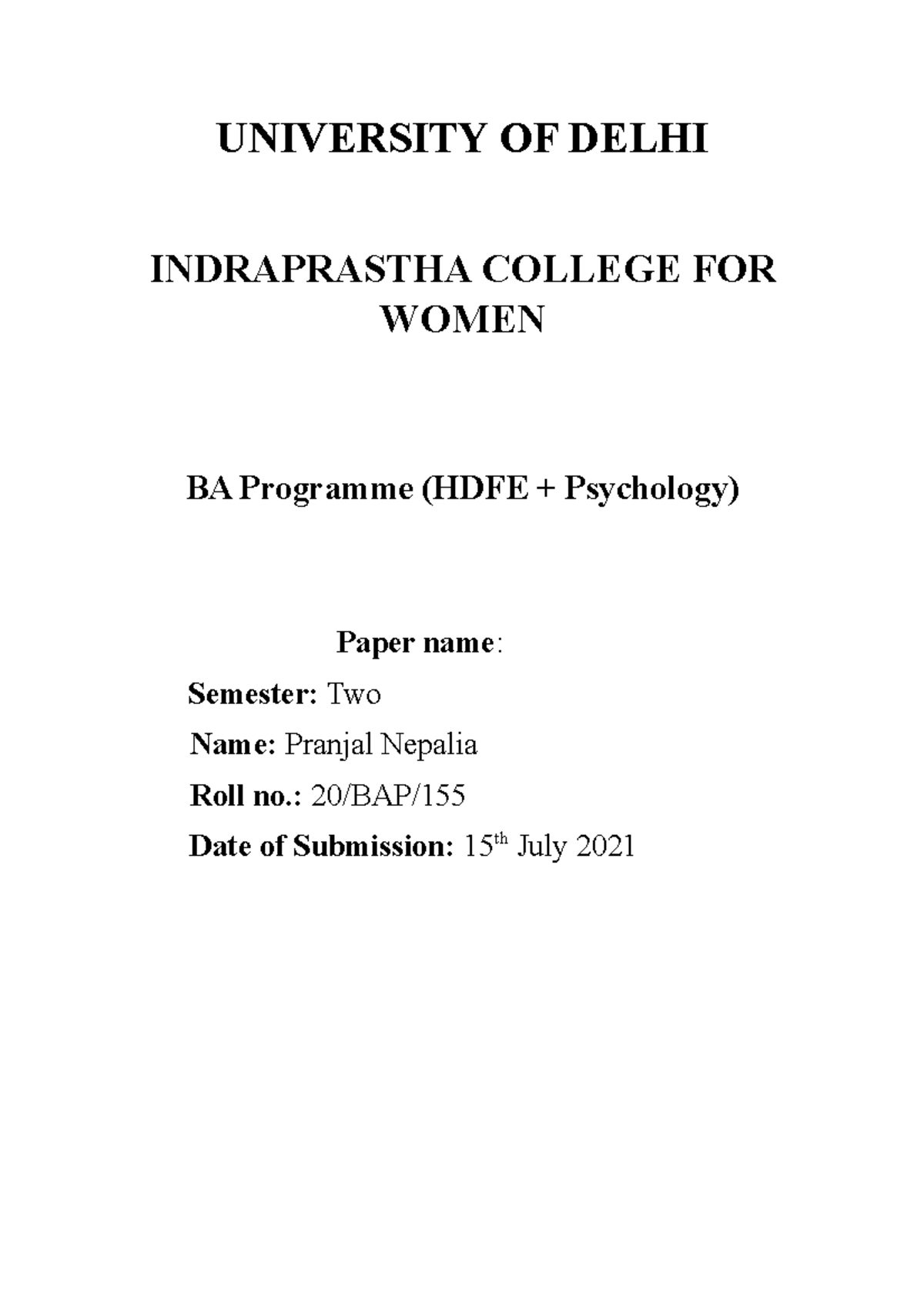 Case Study - zzz - UNIVERSITY OF DELHI INDRAPRASTHA COLLEGE FOR WOMEN ...