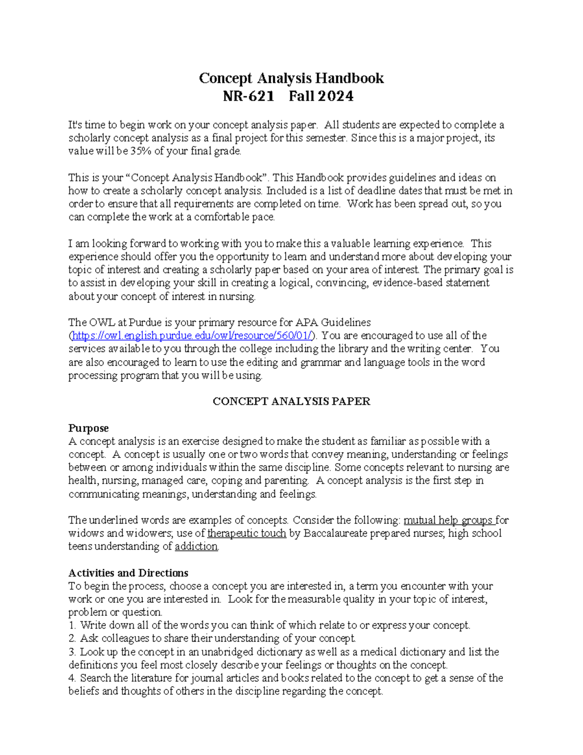 CA Handbook Fall 2024 - concept analysis - Concept Analysis Handbook NR-621 Fall 2024 It's time ...