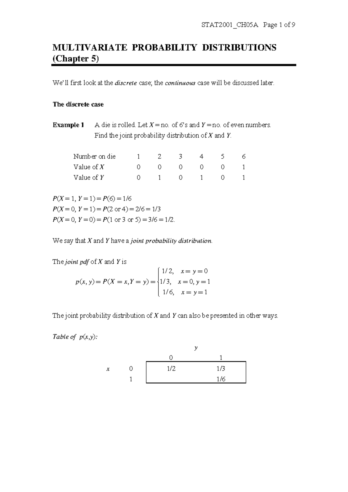 Lectures Ch 05A - aaaaaaa - MULTIVARIATE PROBABILITY DISTRIBUTIONS ...