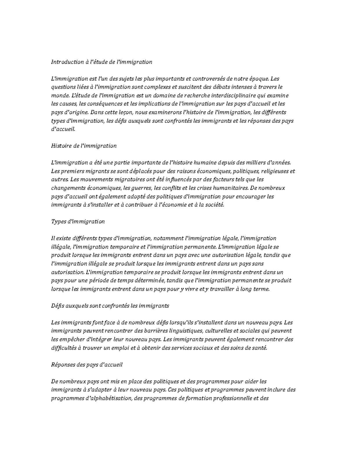 Immigration Studies Notes de cours - Introduction à l'étude de l ...