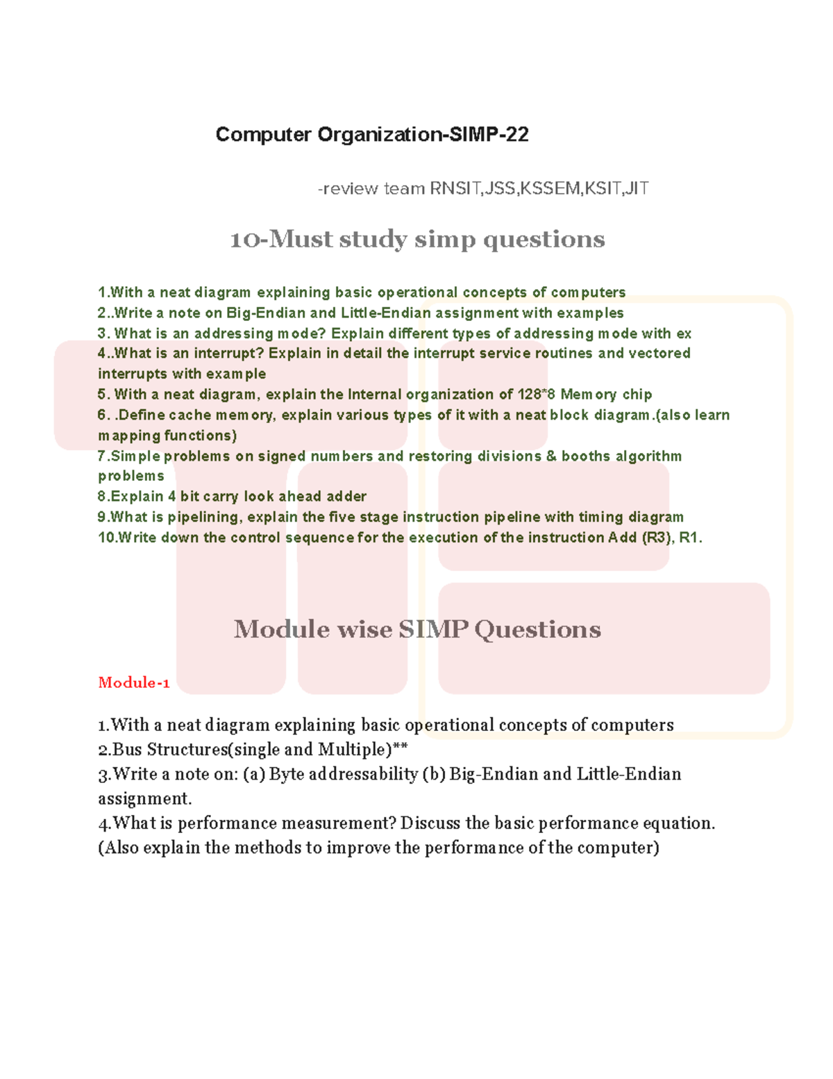 Computer Organization-Super Important questions by TIE - Computer ...