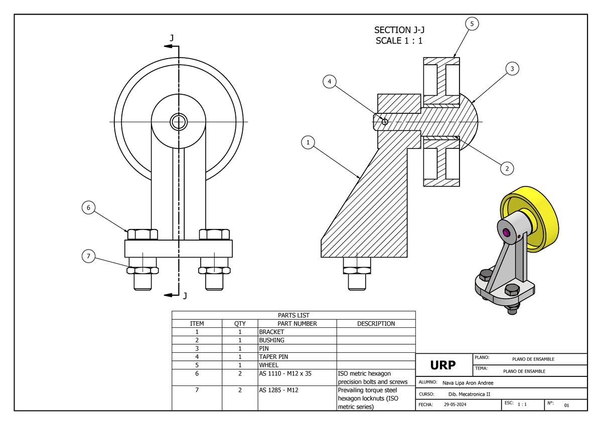 Plano de ensamble - trabajo - SECTION J-J J SCALE 1 : 1 J PARTS LIST ...