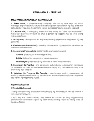 Kabanata 10 Filipino - NOTES - KABANATA 10 – FILIPINO Mga Kasanayan Sa ...