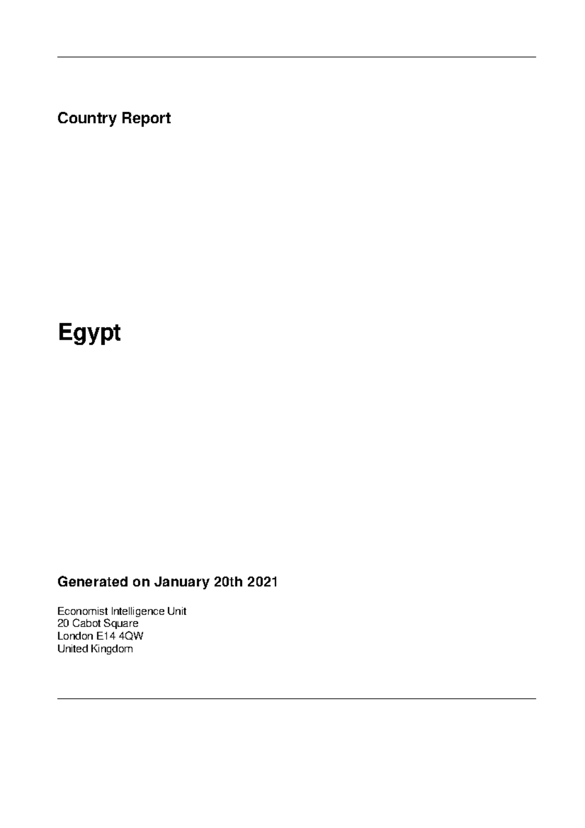 Country Report Egypt January 2021 - - Studocu