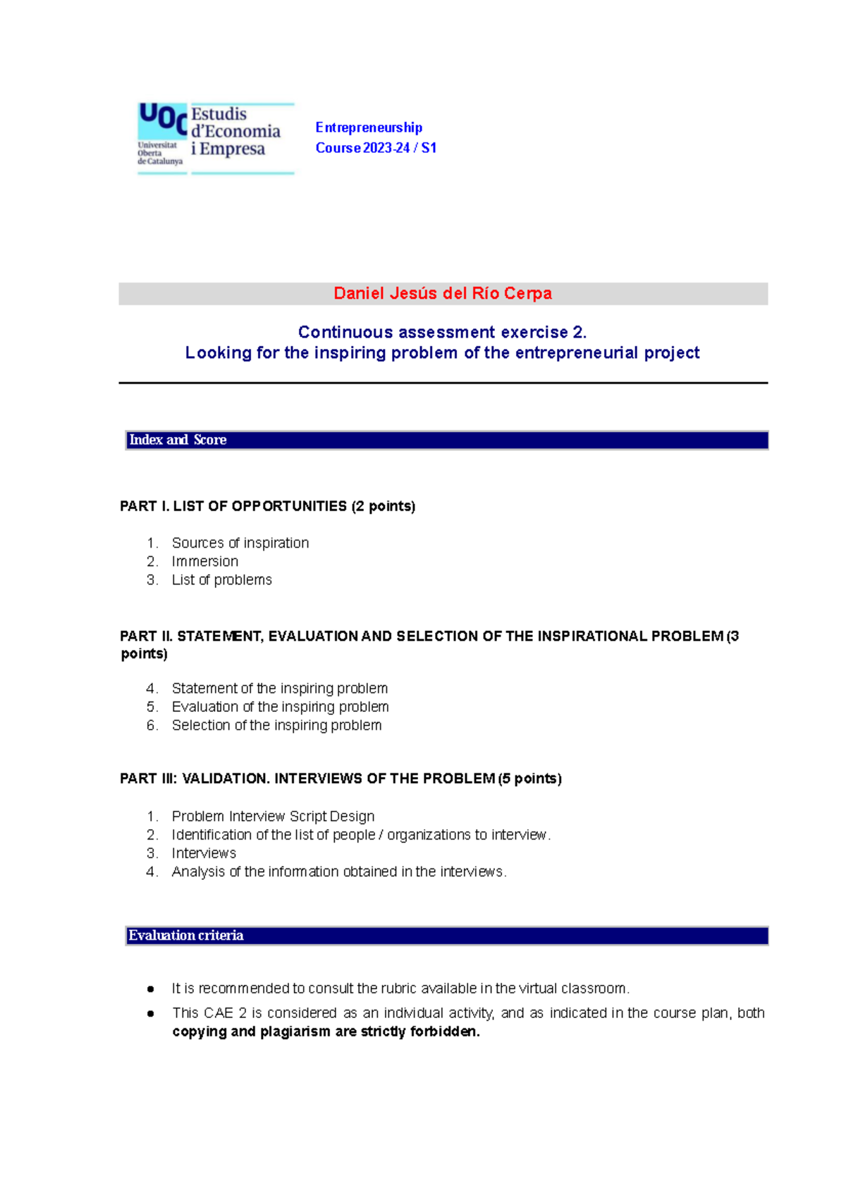 CAA2 Emprendimientofinalpdf - Entrepreneurship Course 2023-24 / S ...