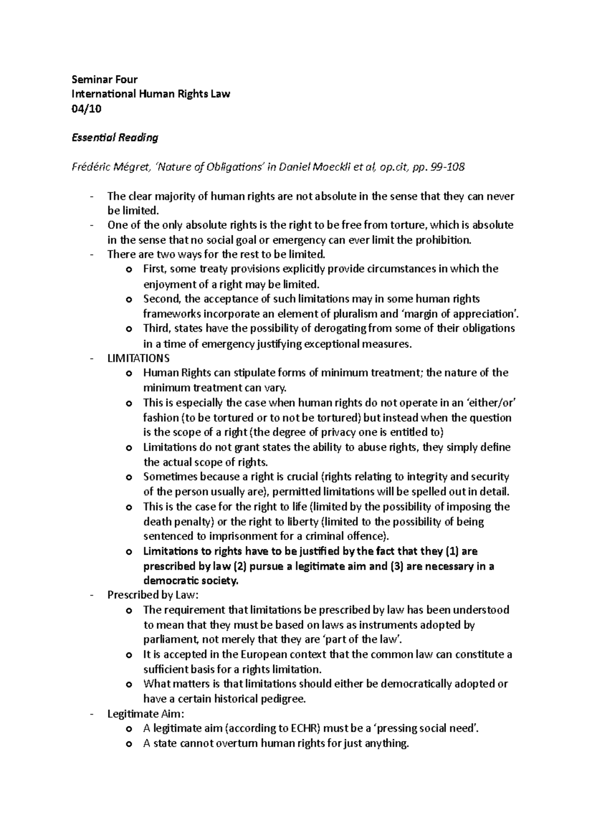 Seminar Four - Including notes from Frédéric Mégret, ‘Nature of ...