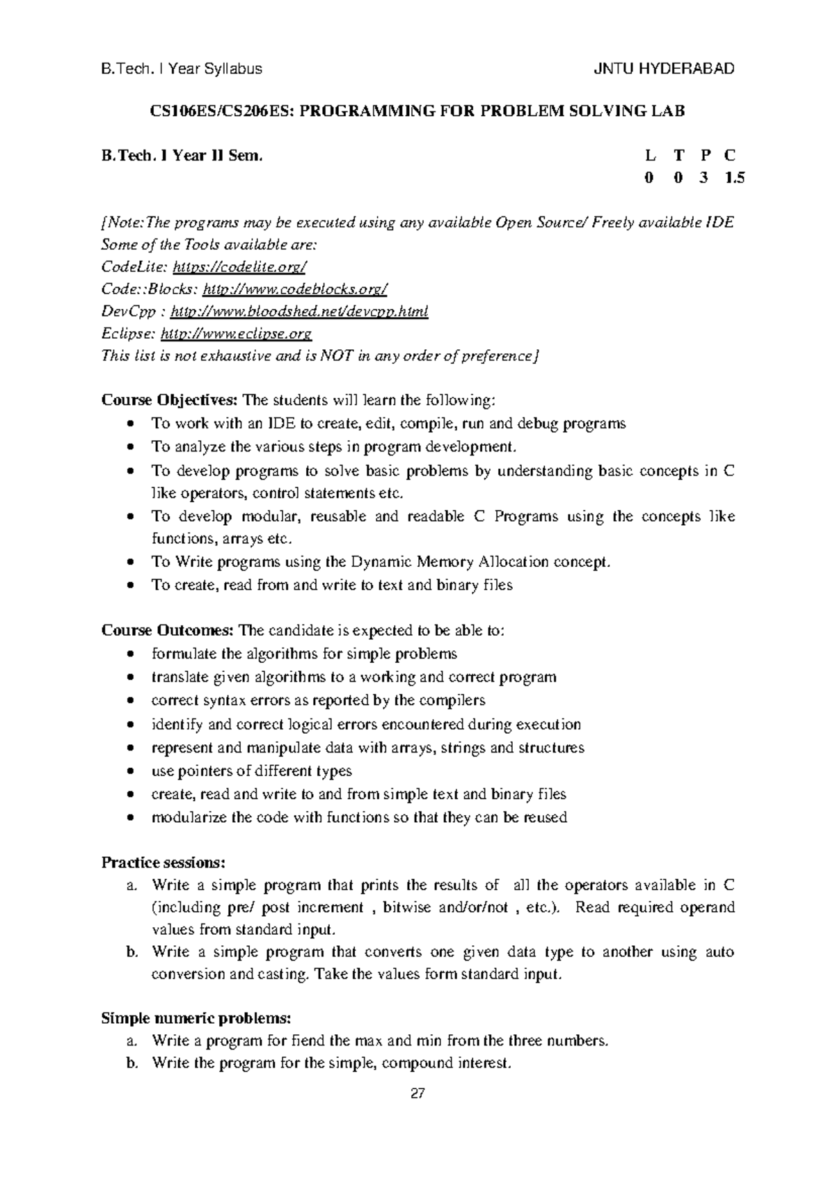 R18B - Notes - CS106ES/CS206ES: PROGRAMMING FOR PROBLEM SOLVING LAB B ...