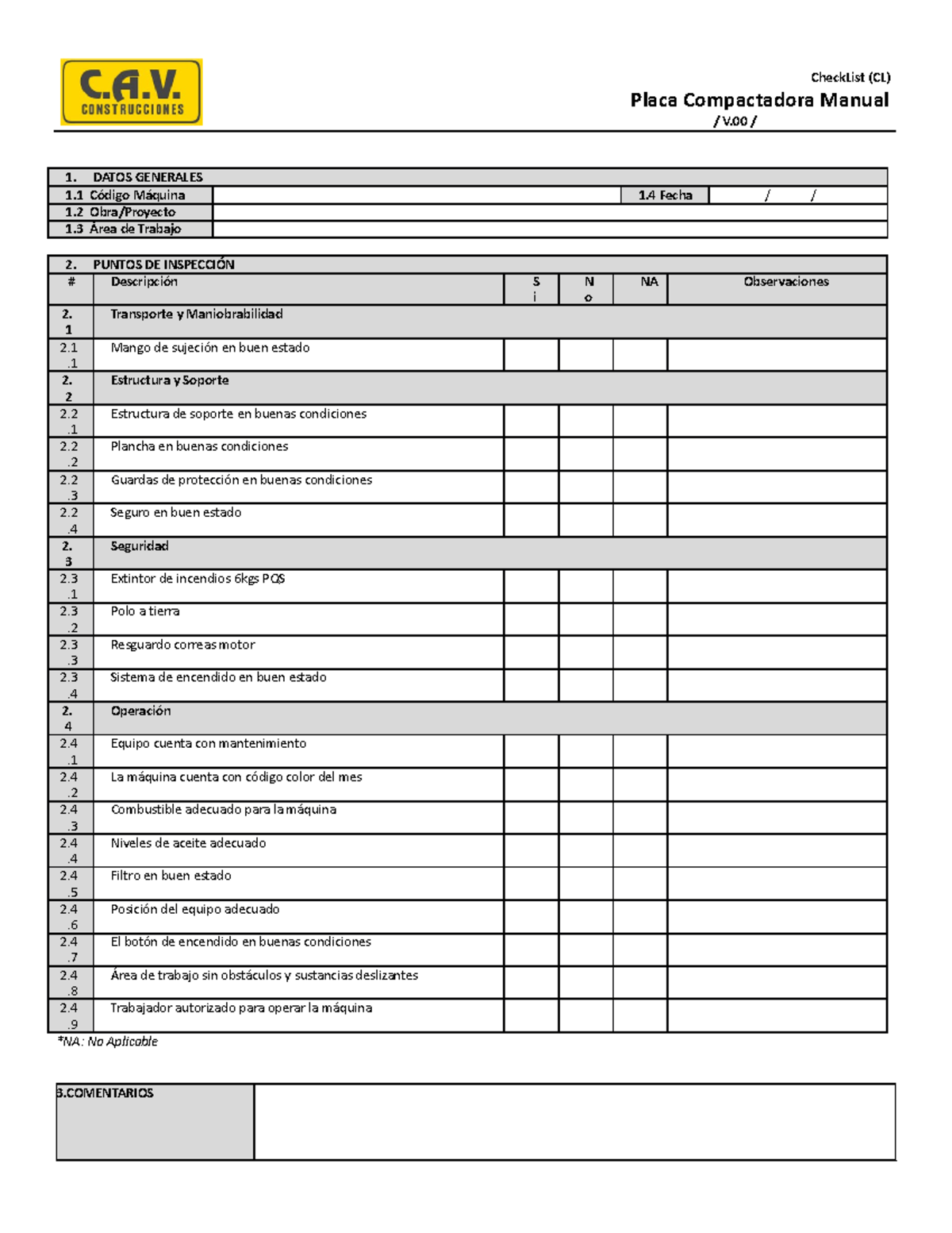 Check List Placa Compactadora Manual - 3 CheckList (CL) Placa ...