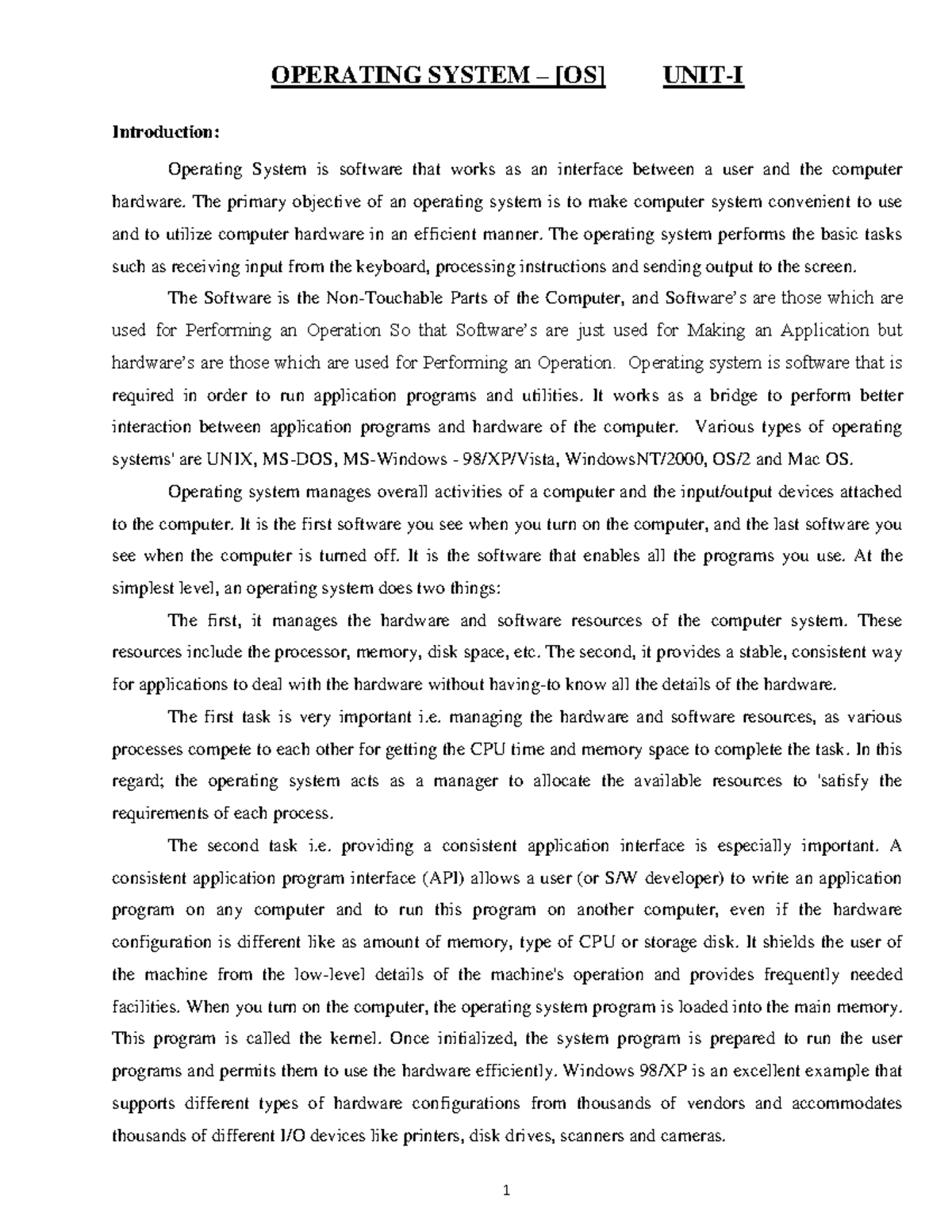 M.Sc SE- IIyear- OS- ISET44 - OPERATING SYSTEM – [OS] UNIT-I Introduction: Operating System is ...