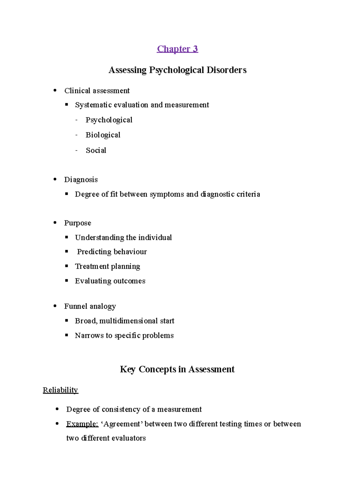 Notes 2 - Summary Psychology 210 - Chapter 3 Assessing Psychological ...
